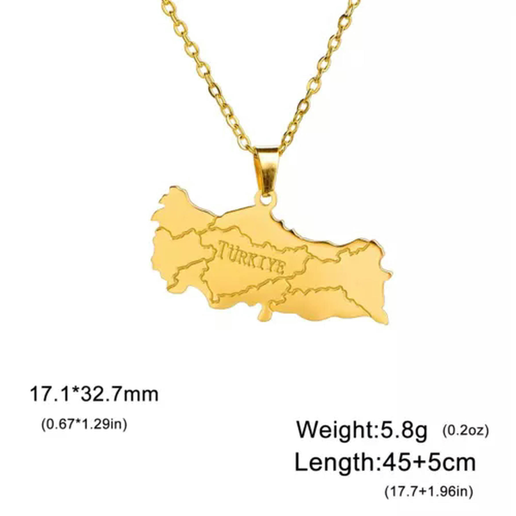 Turkey Map Pendant Necklace Trendy Stainless Steel Turkish Country Map ...
