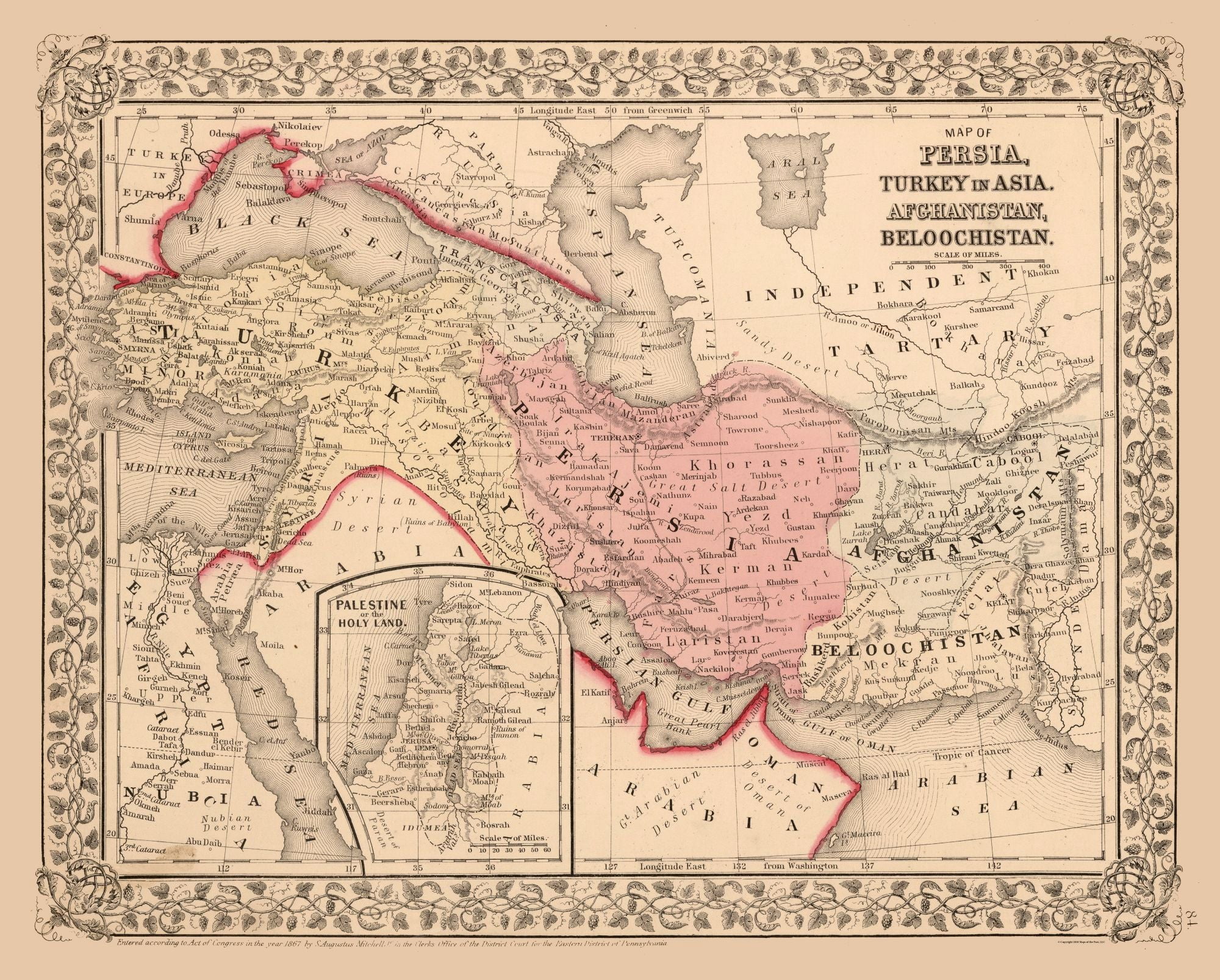 Historic Map - Turkey Persia Afghanistan - Mitchell 1867 - 28.64 x 23 ...