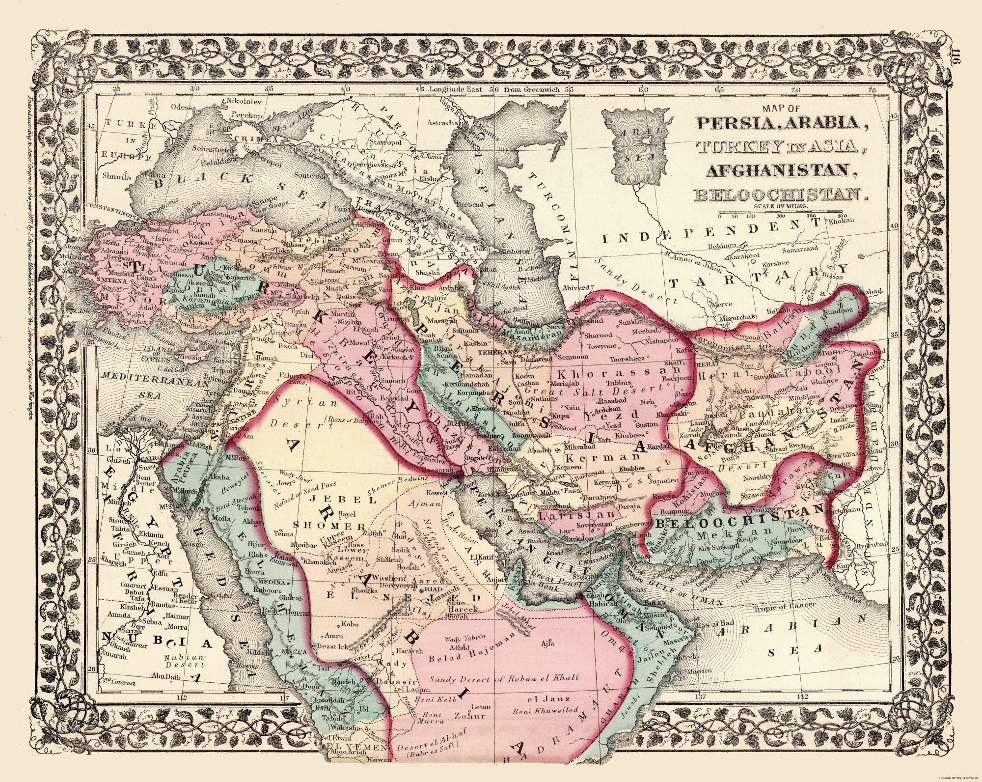 Historic Map - Turkey Persia Arabia Afghanistan - Mitchell 1877 - 28.89 ...