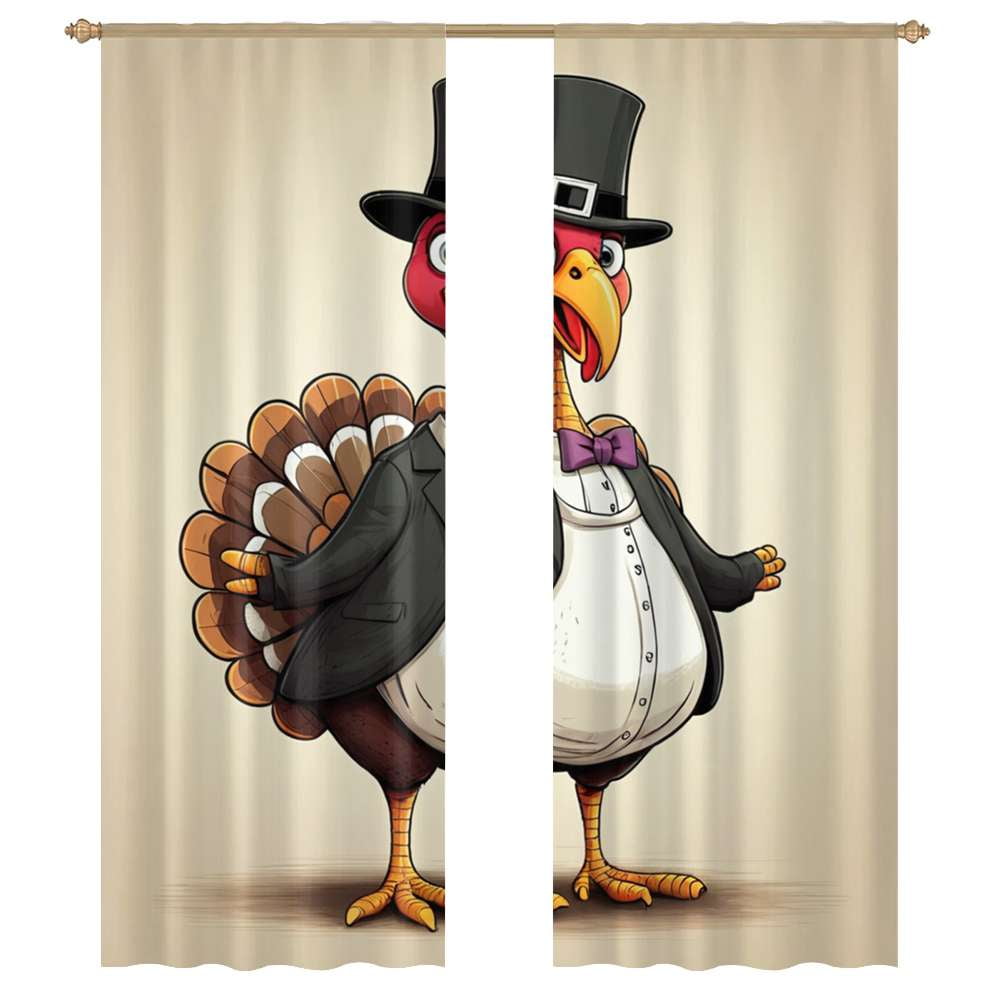 Turkey Pilgrim Costume Sheer Window Curtains for Living Room Kitchen ...