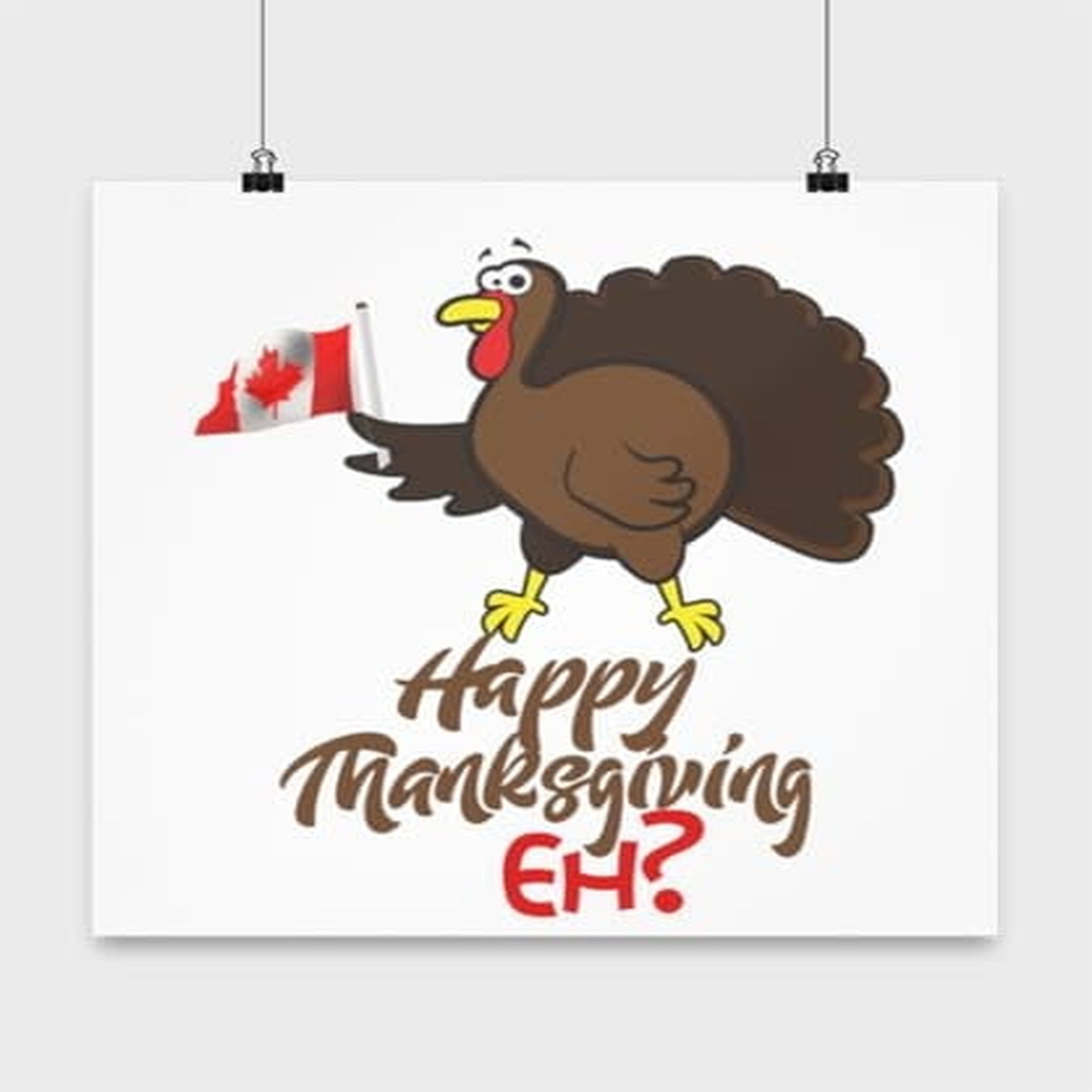 Turkey Poster, Happy Thanksgiving, Canadian Wall Art Gift, White ...