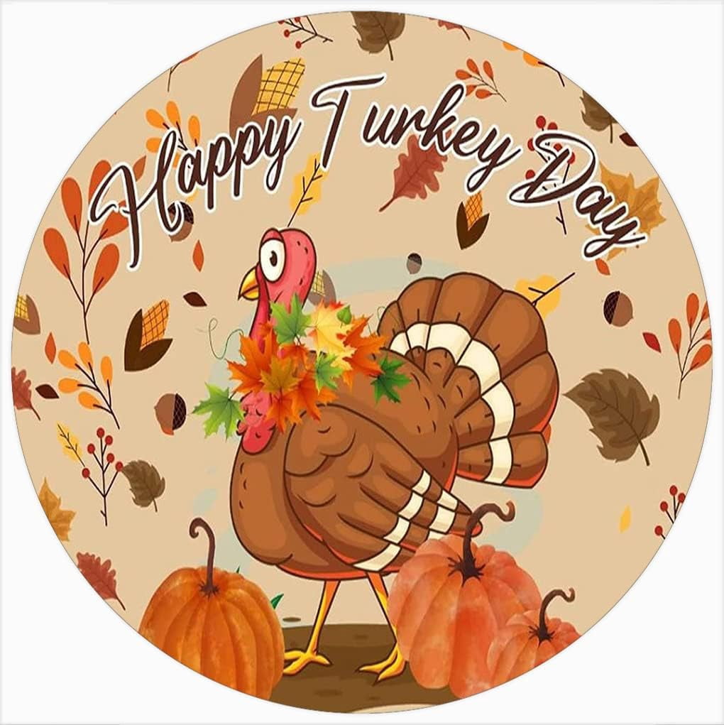 Turkey and Pumpkin Round Metal Tin Sign Rustic Wreath Sign Home Kitchen ...