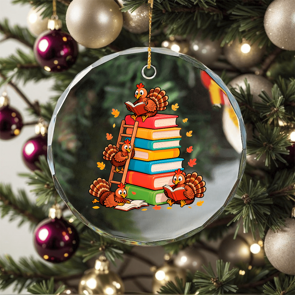 Turkey Reading Books Fall Teacher Librarian Thanksgiving Ornament ...