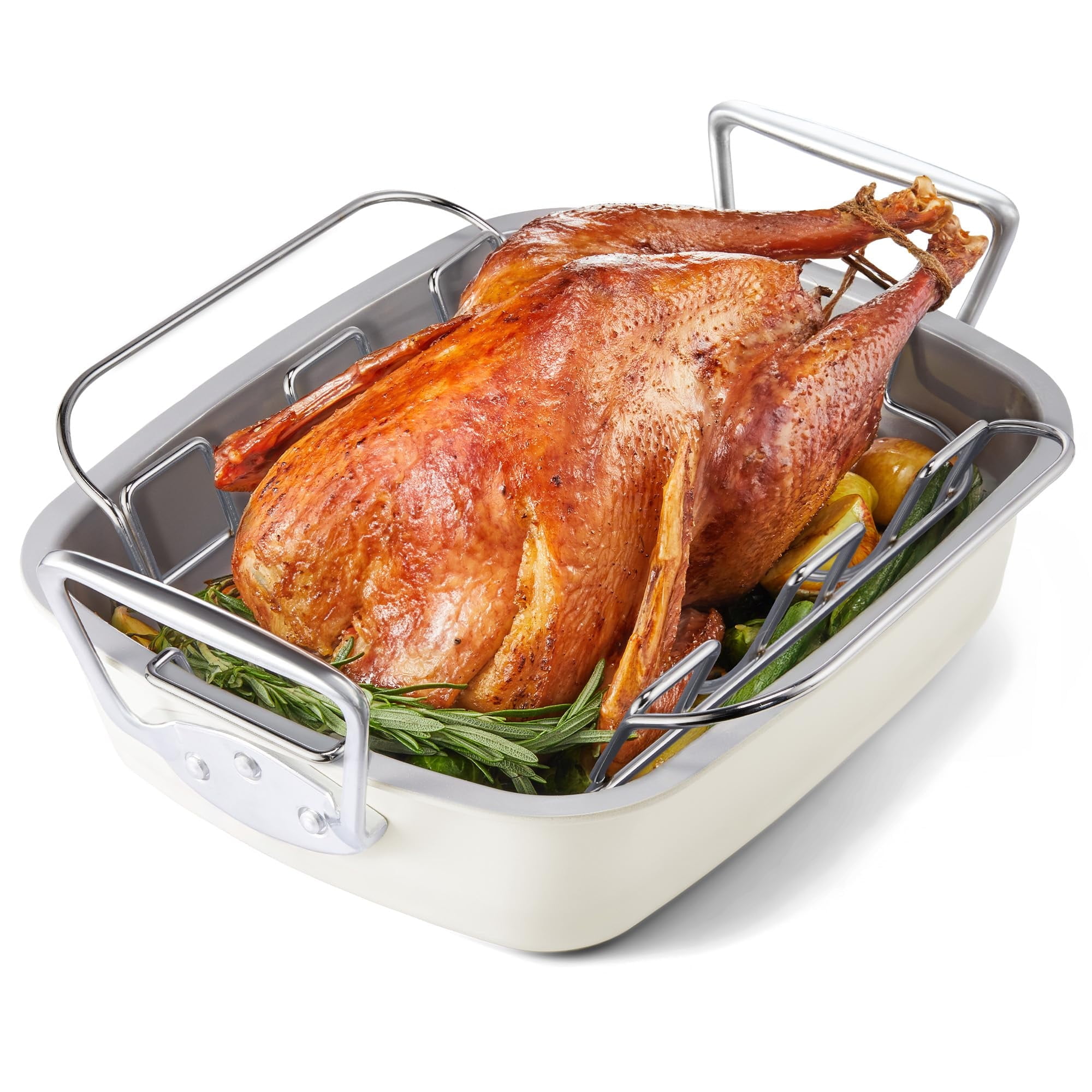 HONGBAKE Ceramic Coated Nonstick Large Turkey Roasting Pan with Rack (U ...