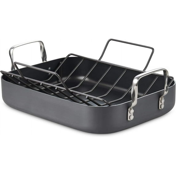 Turkey Roasting Pan with Rack, Hard Anodized Nonstick 16-Inch x 12-Inch Chicken Ham Roaster Pan ...