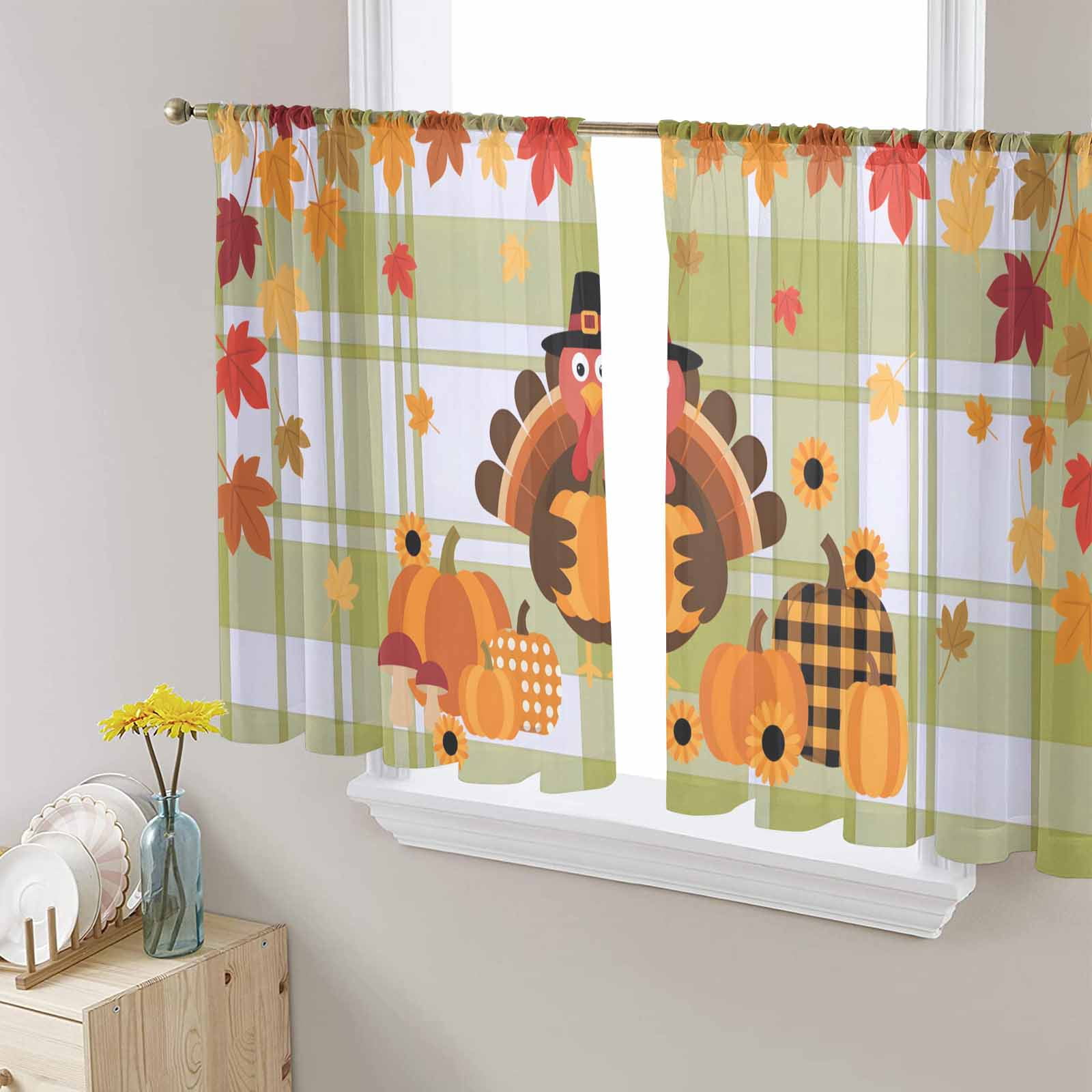 Turkey Sheer Curtains 45 Inch Length 2 Panels Set, Semi Transparent ...