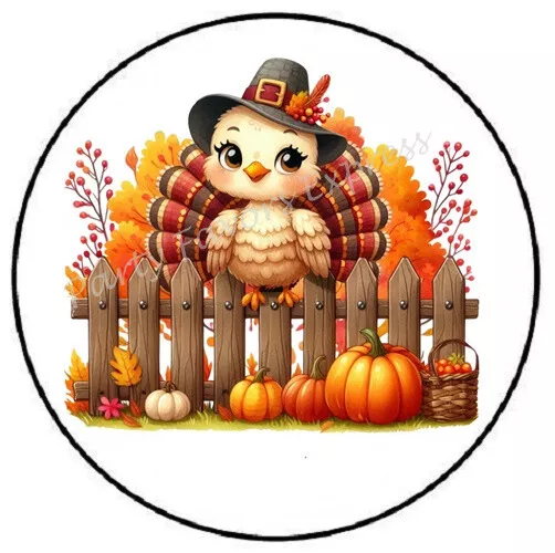 Turkey Sitting On Fence Thanksgiving Sticker Party Favors Sticker ...