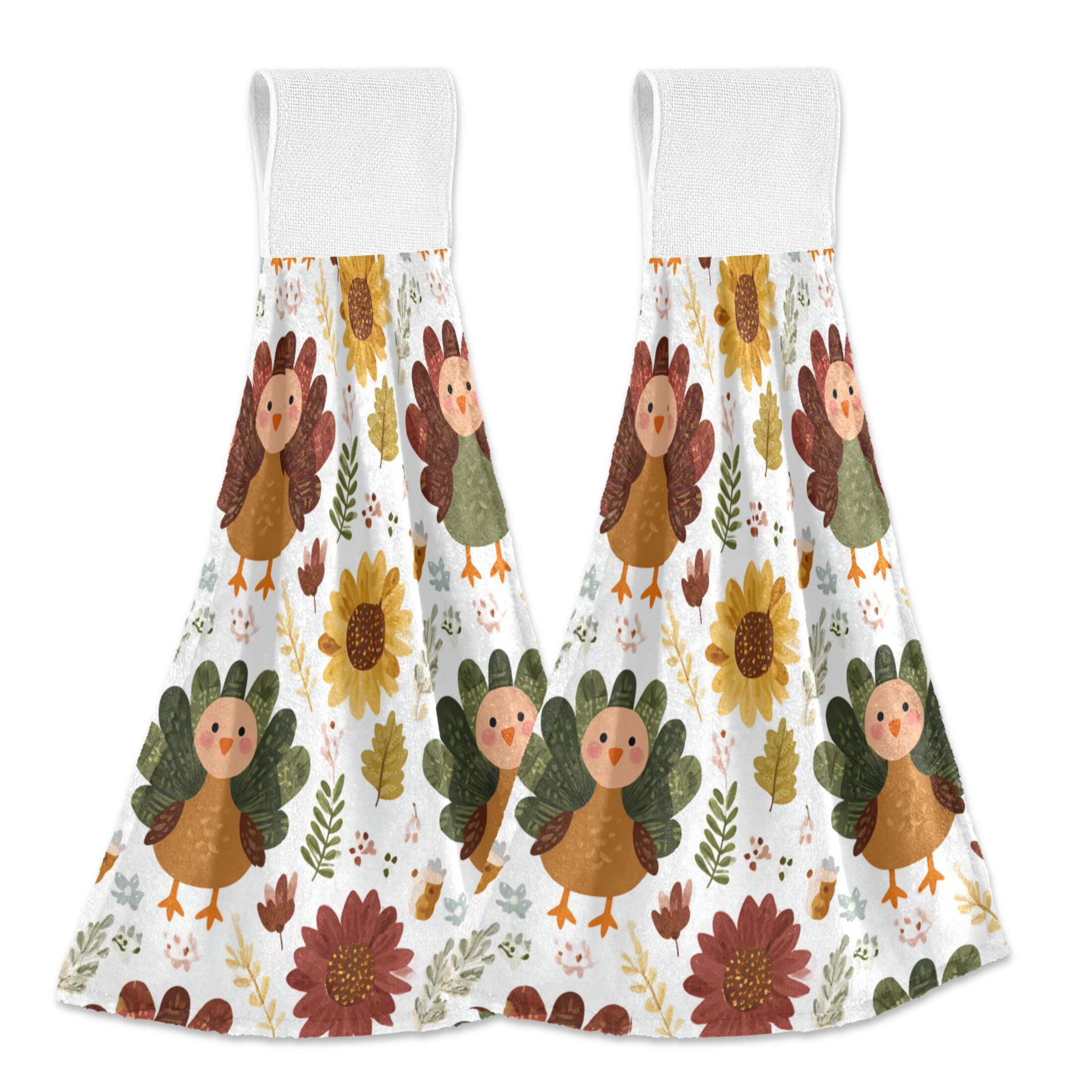 Turkey Sunflower Leaves Cartoon Pattern Thanksgiving Hanging Towels ...