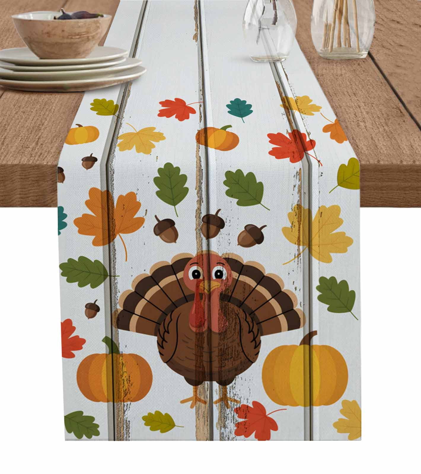 Turkey Table Runner 72 Inches, Fall Maple Leaves Thanksgiving Pumpkin ...