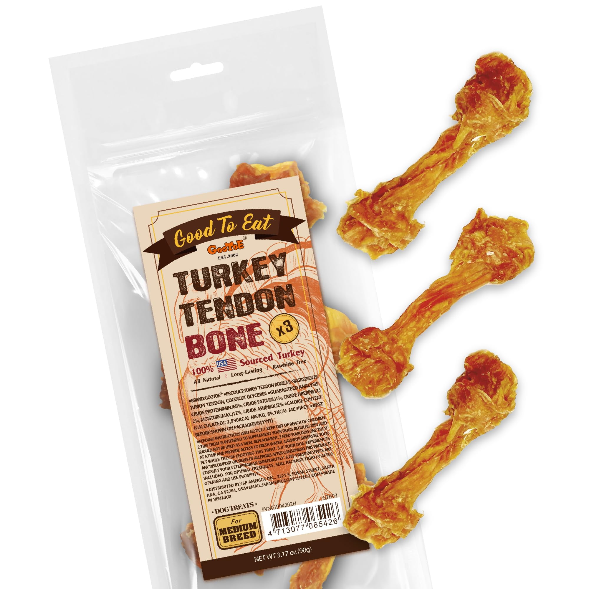 Turkey Tendon Dog Treats, Turkey Tendon Bone(M) 3.17 Oz (3 Unit/Pack ...