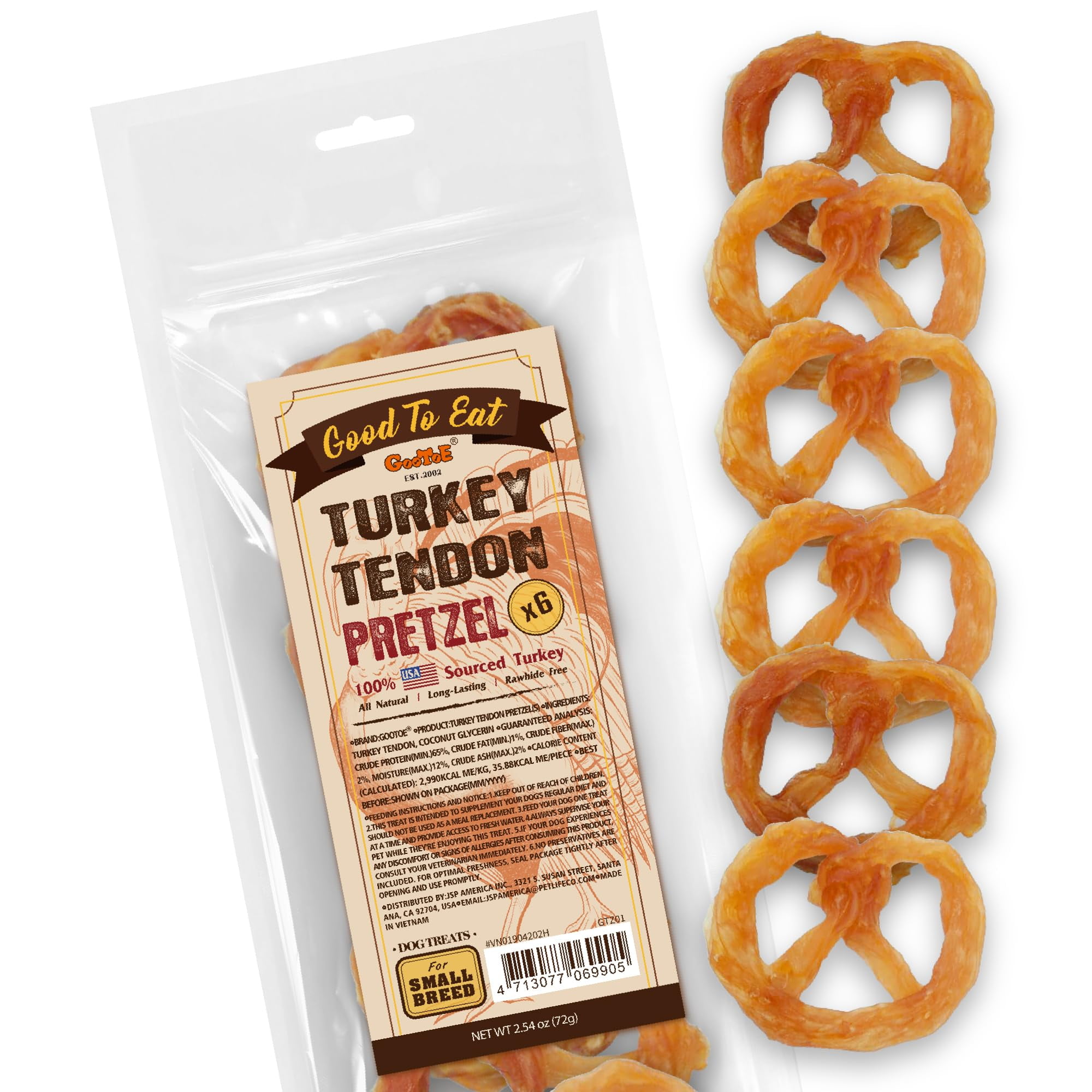 Turkey Tendon Dog Treats, Turkey Tendon Pretzel(S) 2.54 Oz (6 Unit/Pack ...