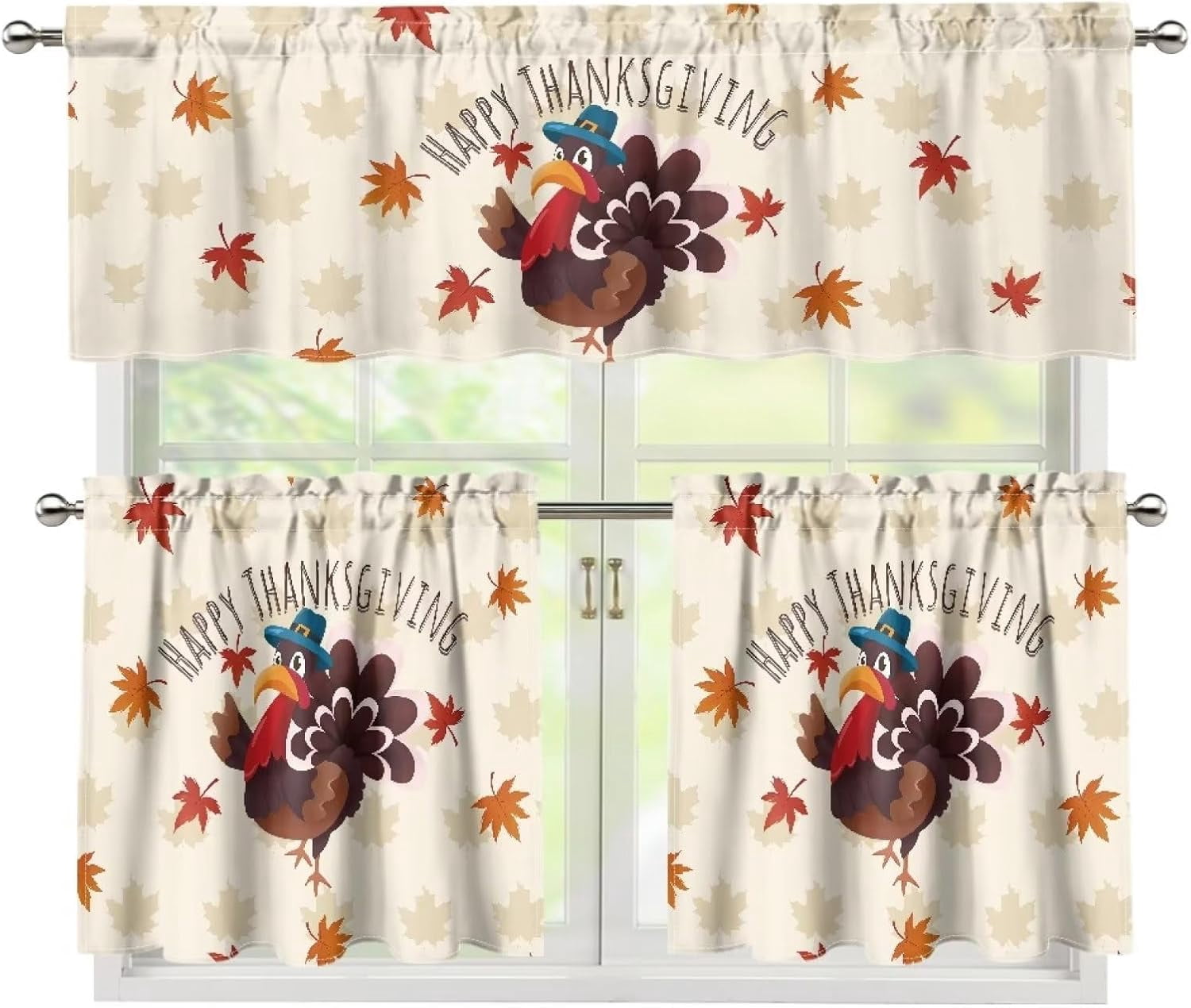 Turkey Thanksgiving Kitchen Curtains Sets for Windows Stain Resistant ...