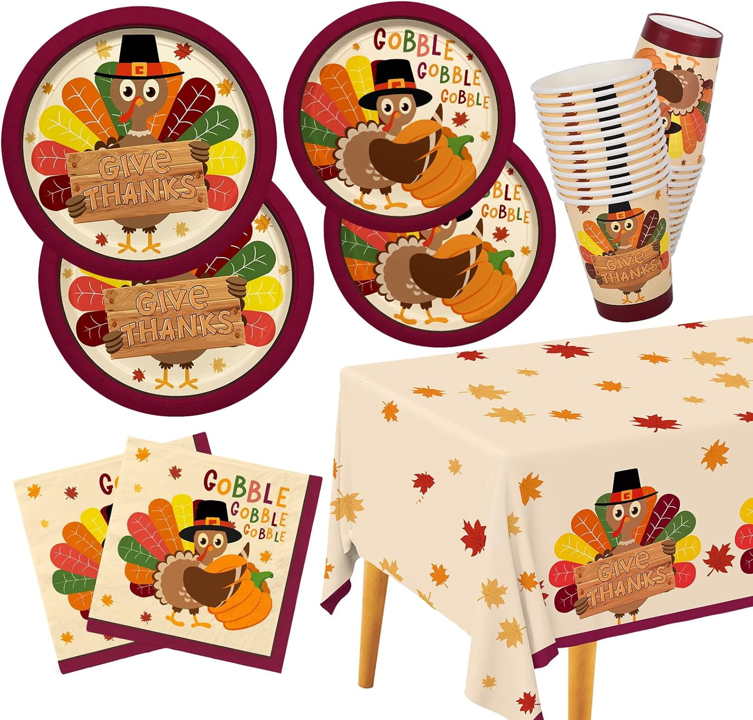 Turkey Thanksgiving Party Supplies Kit, Autumn Disposable Dinnerware ...