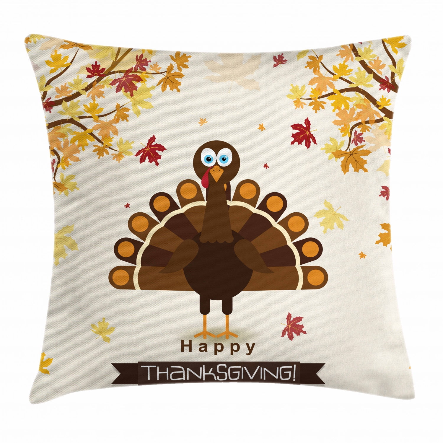 Turkey Throw Pillow Cushion Cover, Fall Season Illustration Festive ...