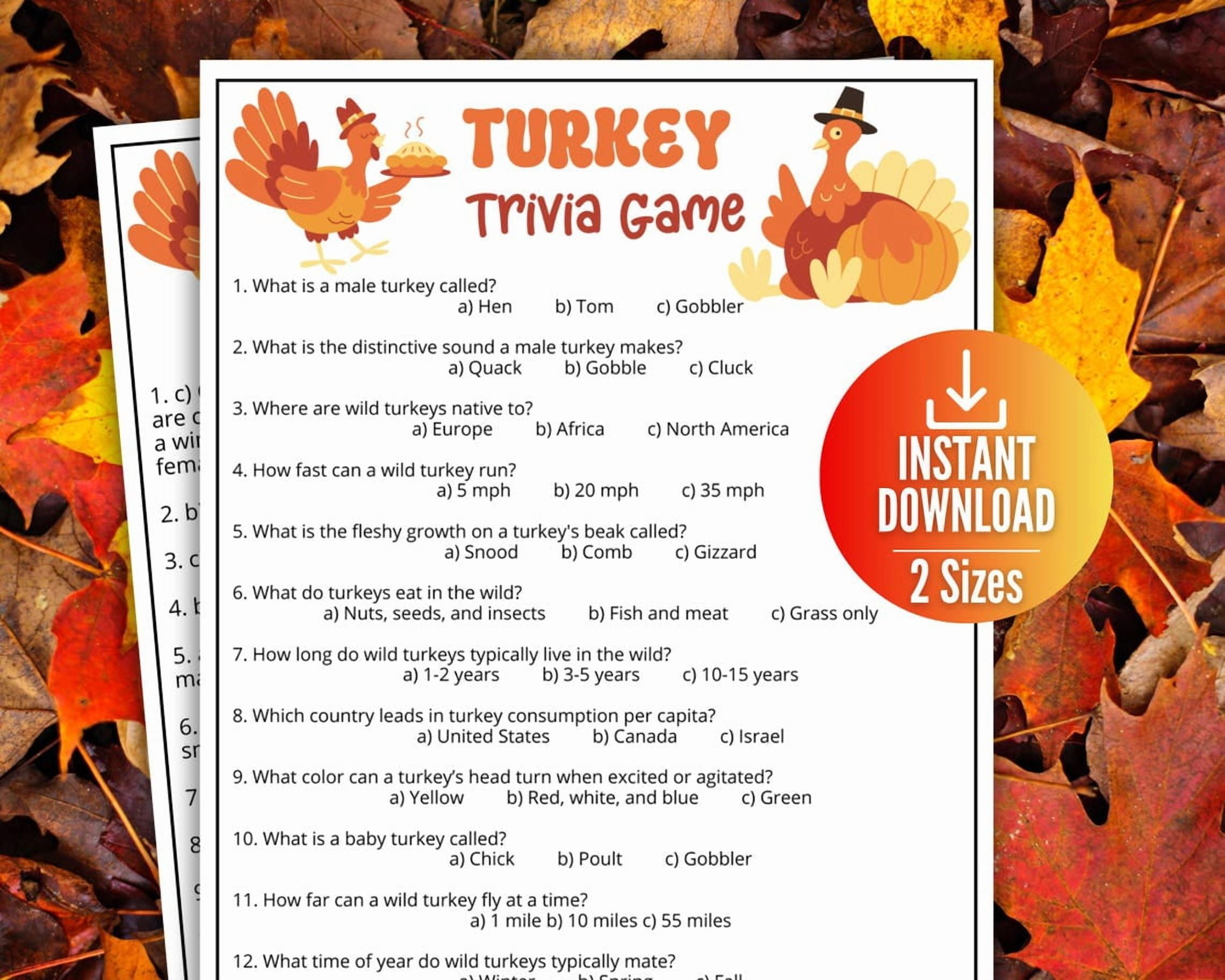 Turkey Trivia Game, Thanksgiving Party Game, Fall Trivia Challenge ...