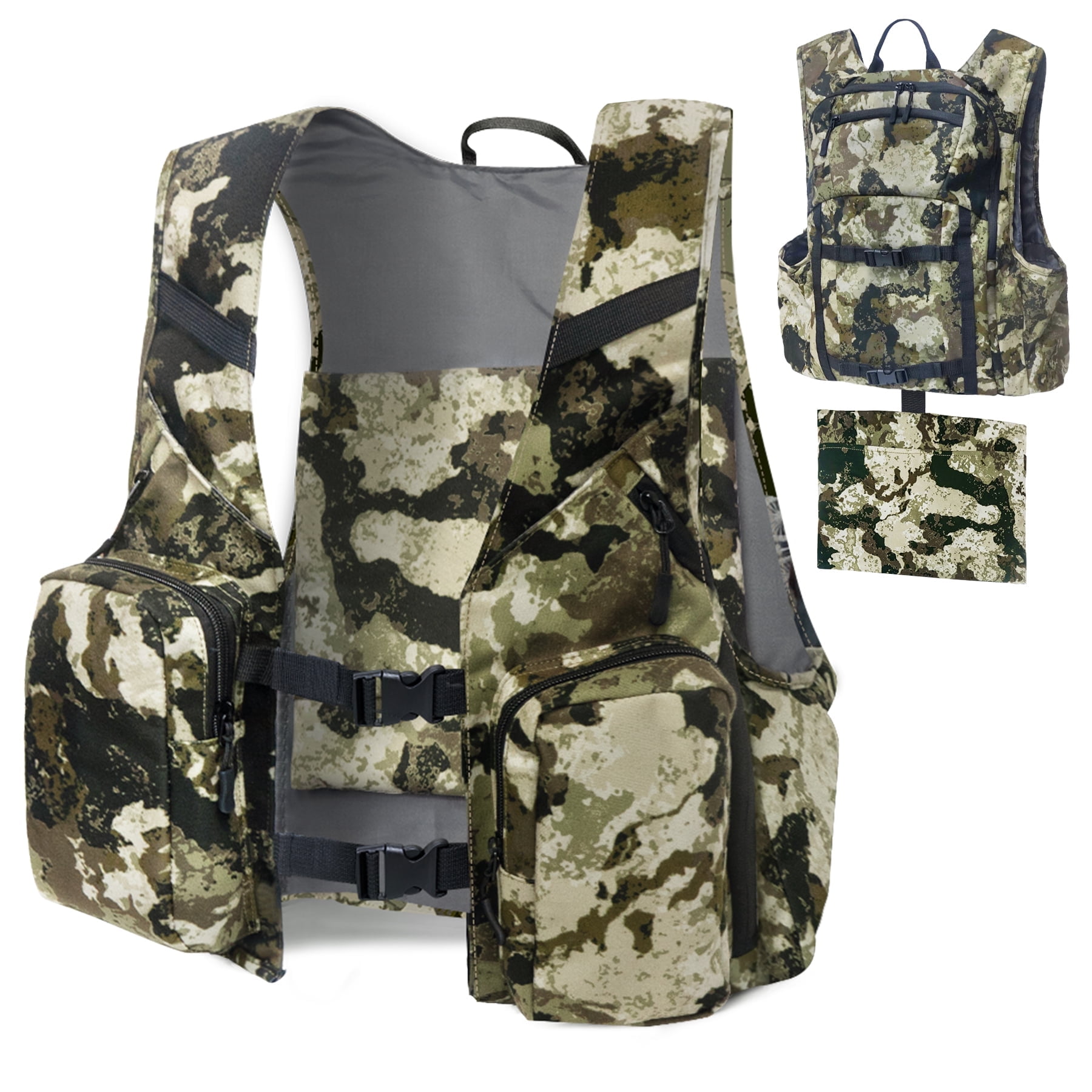 WTVIDAS Hunting Vest with Detachable Seat Cushion Camo Turkey Vest with ...