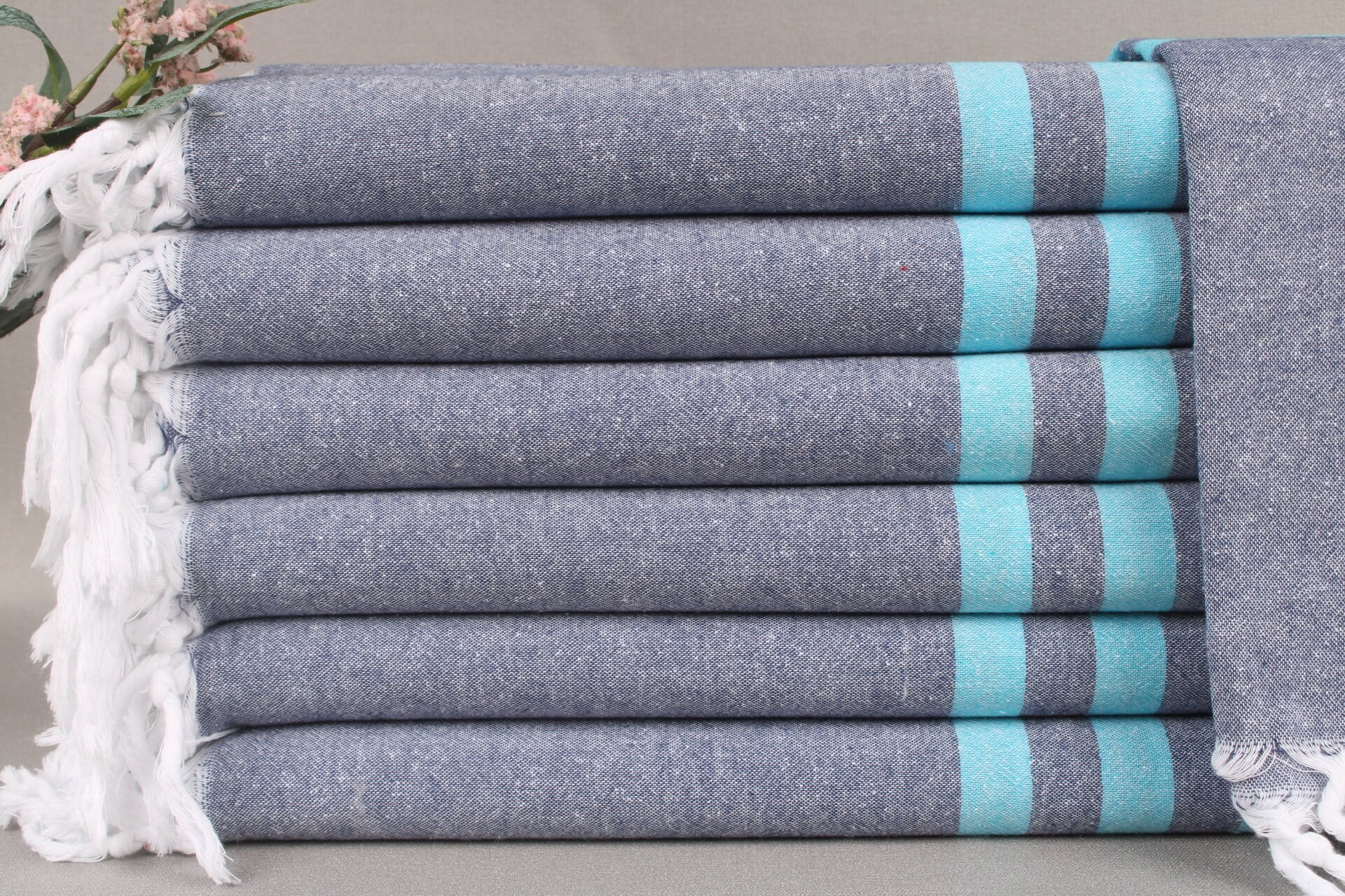 Turkish Bath Towel, Custom Towel, Turquoise-Navy Blue Towel, Striped ...