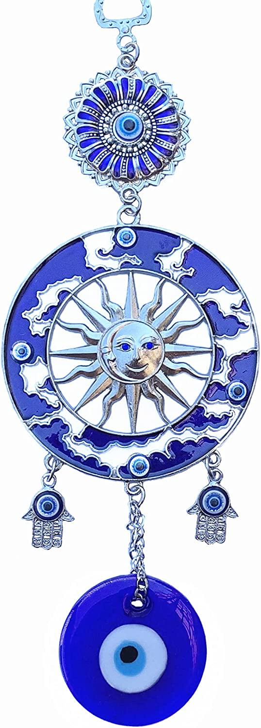 Turkish Blue Evil Eye Moon and Sun Design with Hamsa Hand Amulet ...