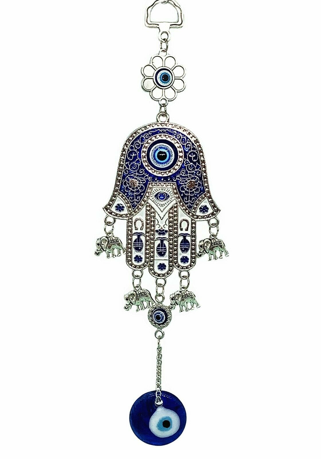 Turkish Blue Evil Eye Nazar Hamsa Hand with Lucky Elephant Protective ...