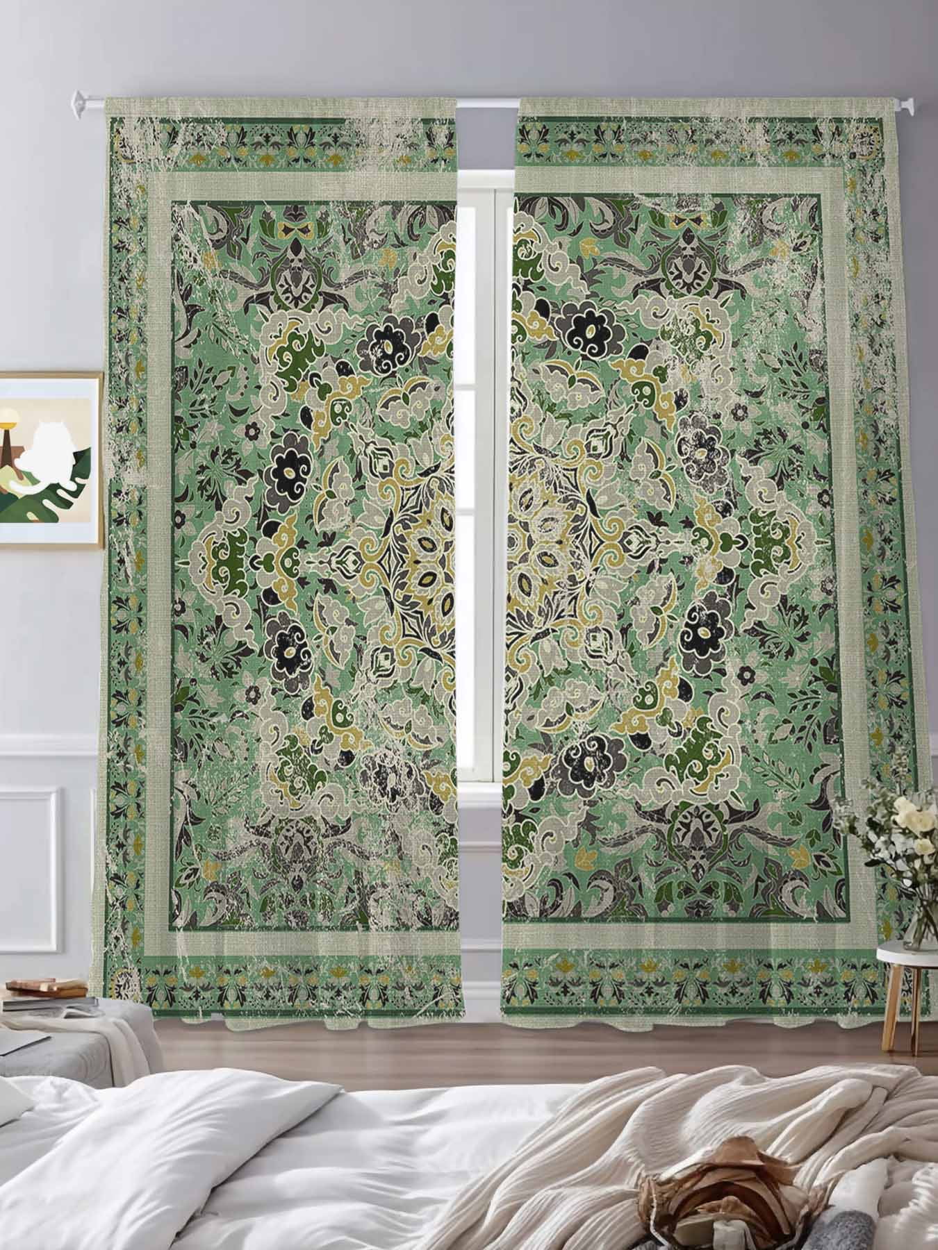 Turkish Boho Sheer Curtains 108 inches Long 2 Panels Set Green ...
