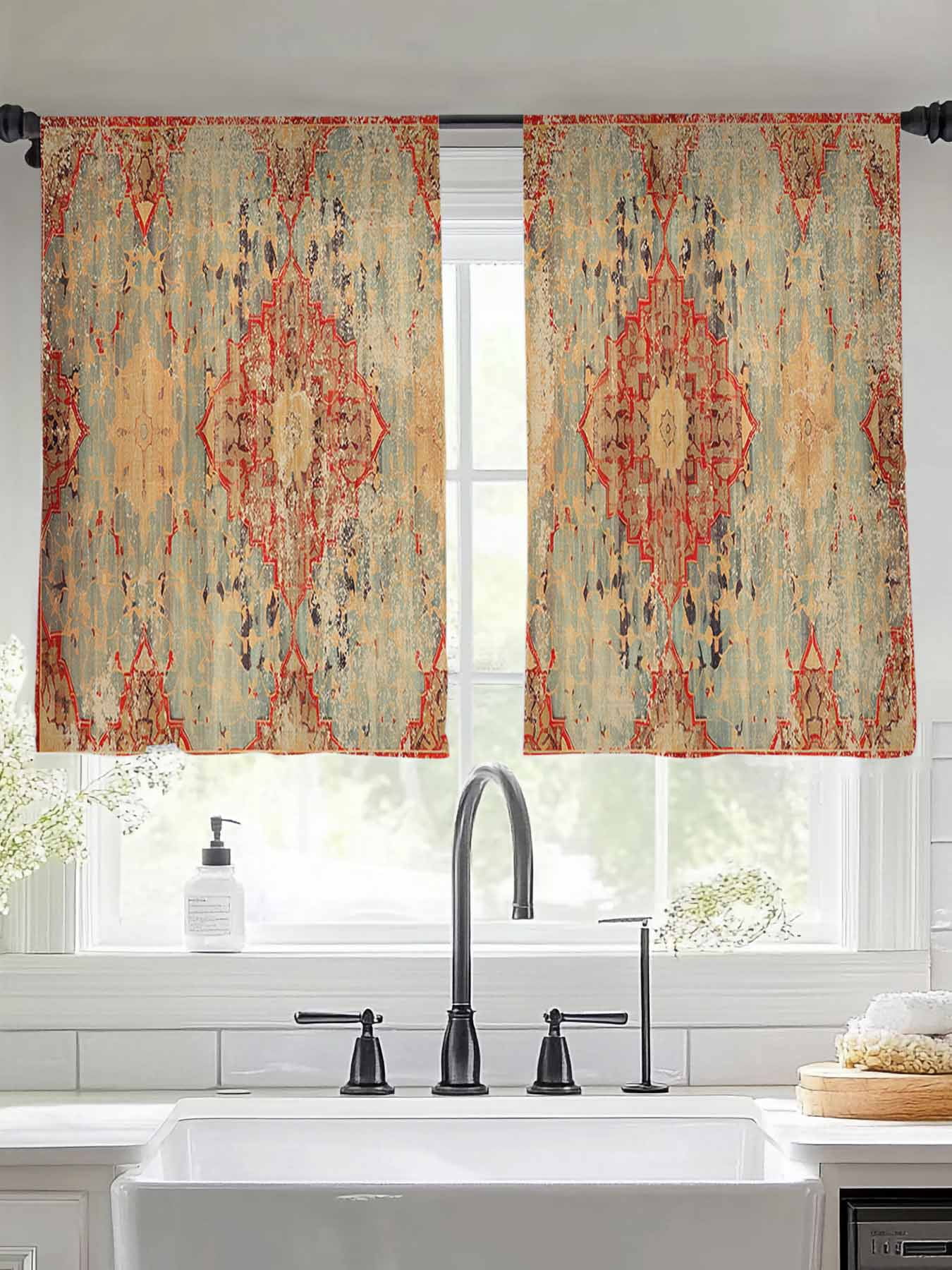 Turkish Boho Sheer Curtains 45 inches Long 2 Panels Set Wallpaper ...