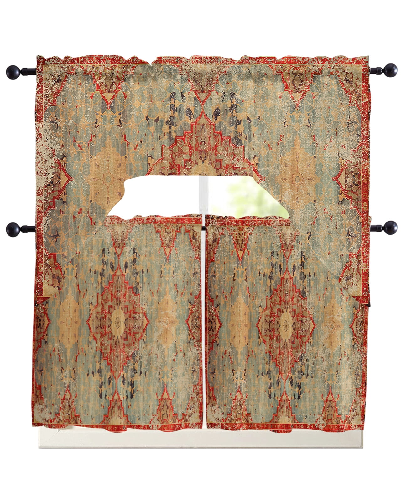 Turkish Boho Swag Valance and Tier Curtains Set Wallpaper Murals Retro ...