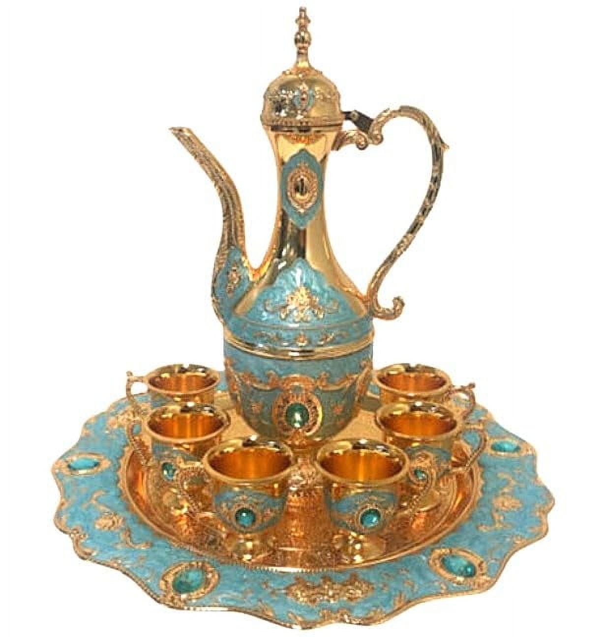 Turkish Classic Vintage All Metal Coffee Tea Cup Saucer Large Teapot ...