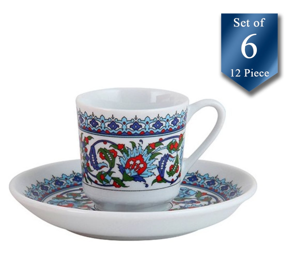 Turkish Coffee Cup Set of 6, Cuban Porcelain Fancy Espresso Cups with ...