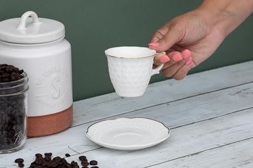 Turkish Coffee Cups and Saucers - Elegant White Porcelain 12 Piece, 3 ...