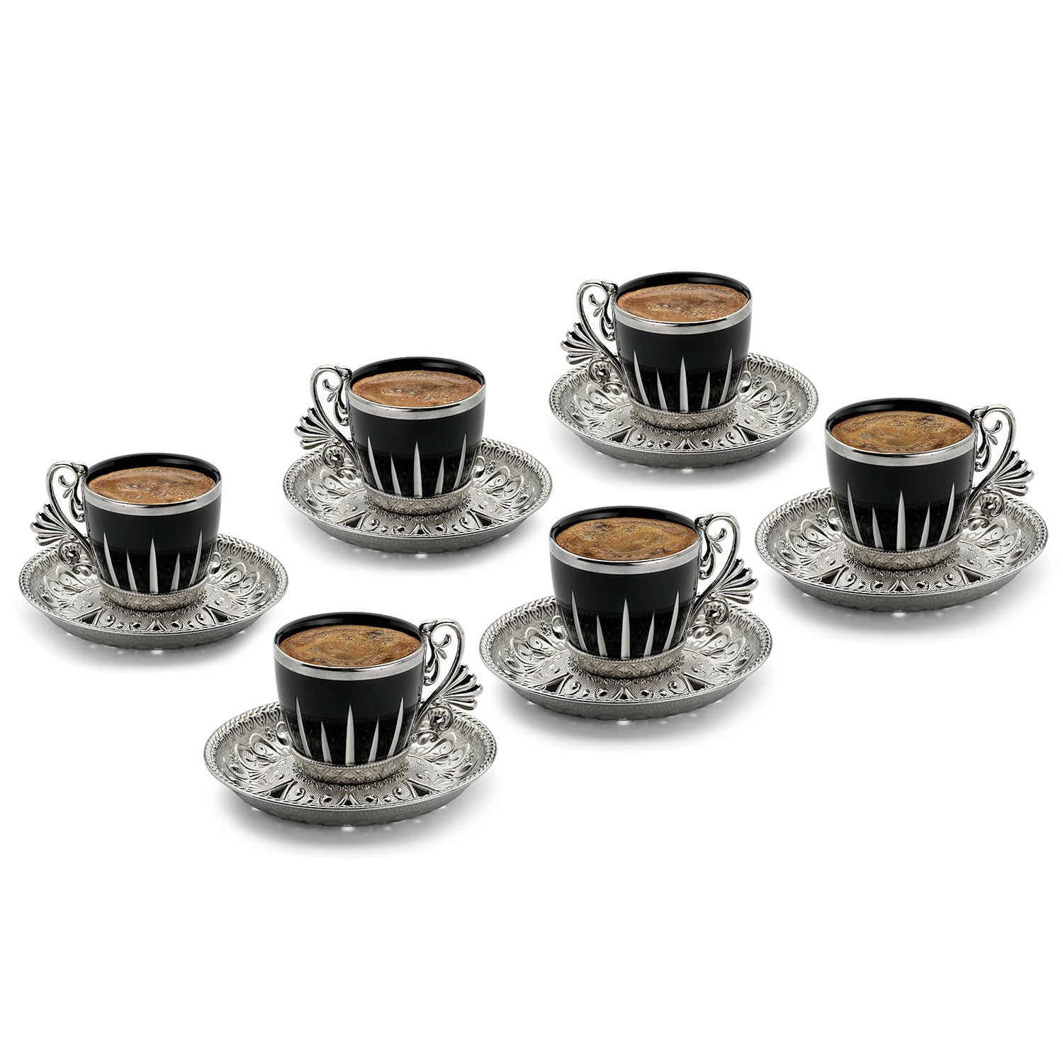Turkish Coffee Cups Set with Saucers and Cup Holders, Set of 6 Arabic ...