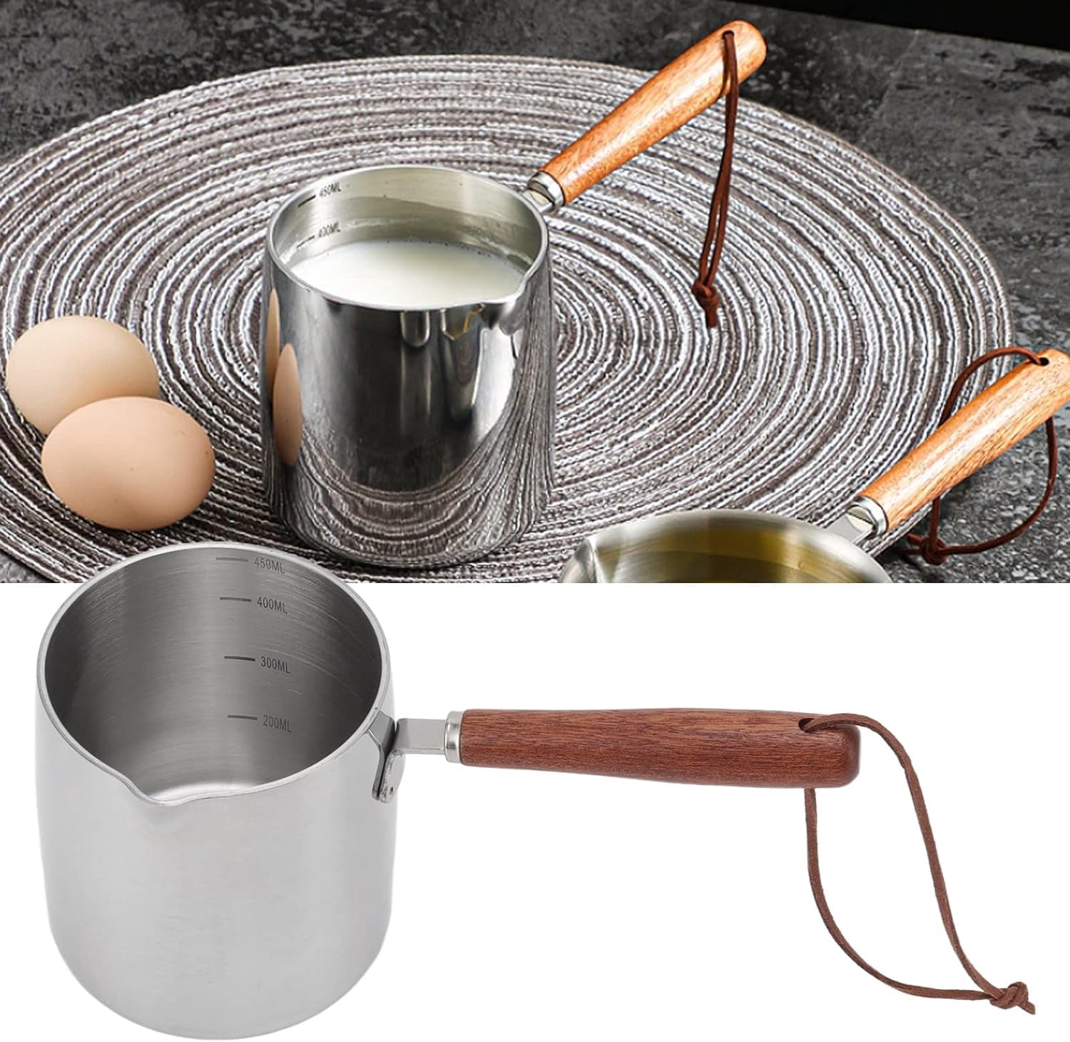 Turkish Coffee Pot Milk Warmer Pot 450ML Stainless Steel Butter Warmer ...