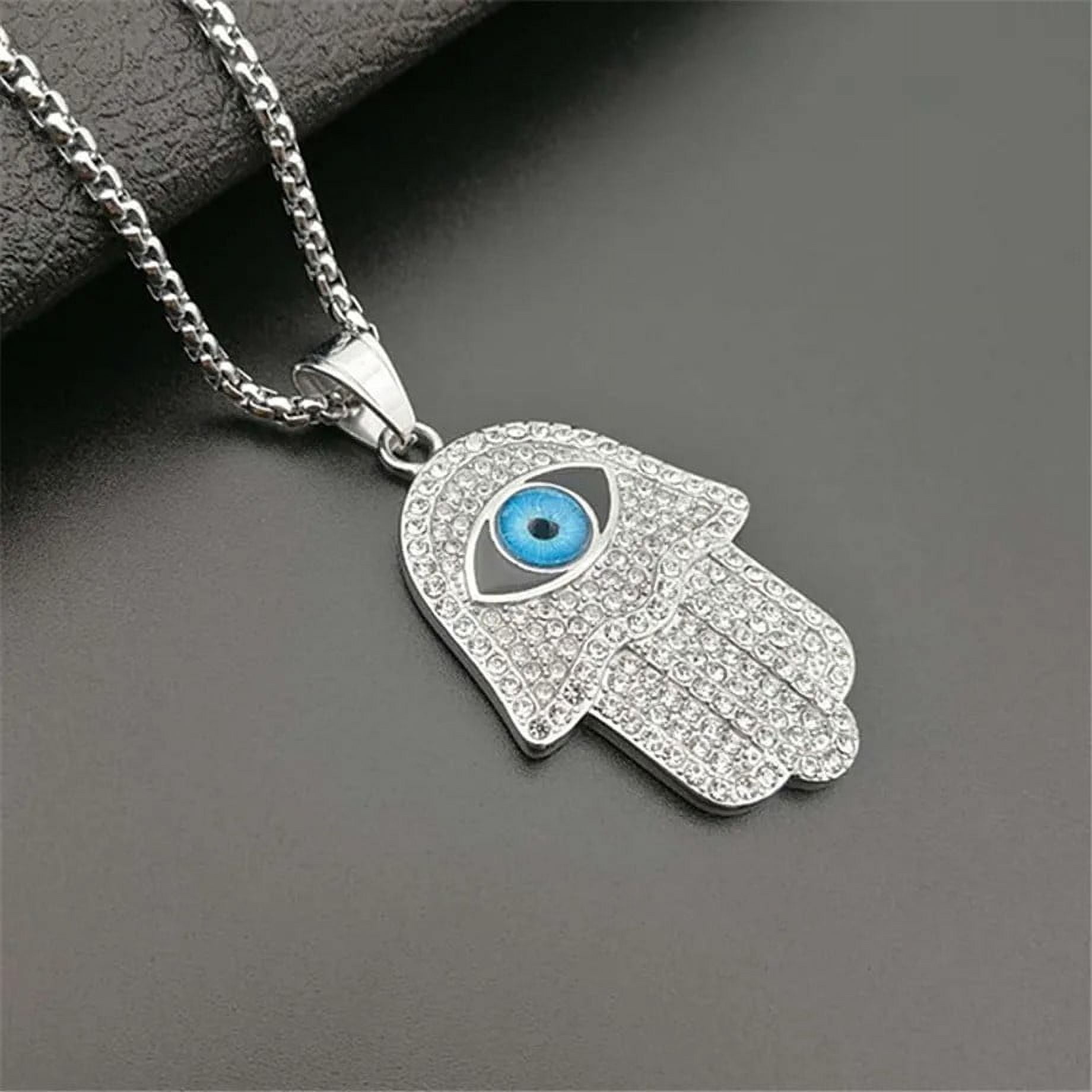 Turkish Evil Eye Hamsa Hand of Fatima Pendant Necklace 14K Yellow Gold ...