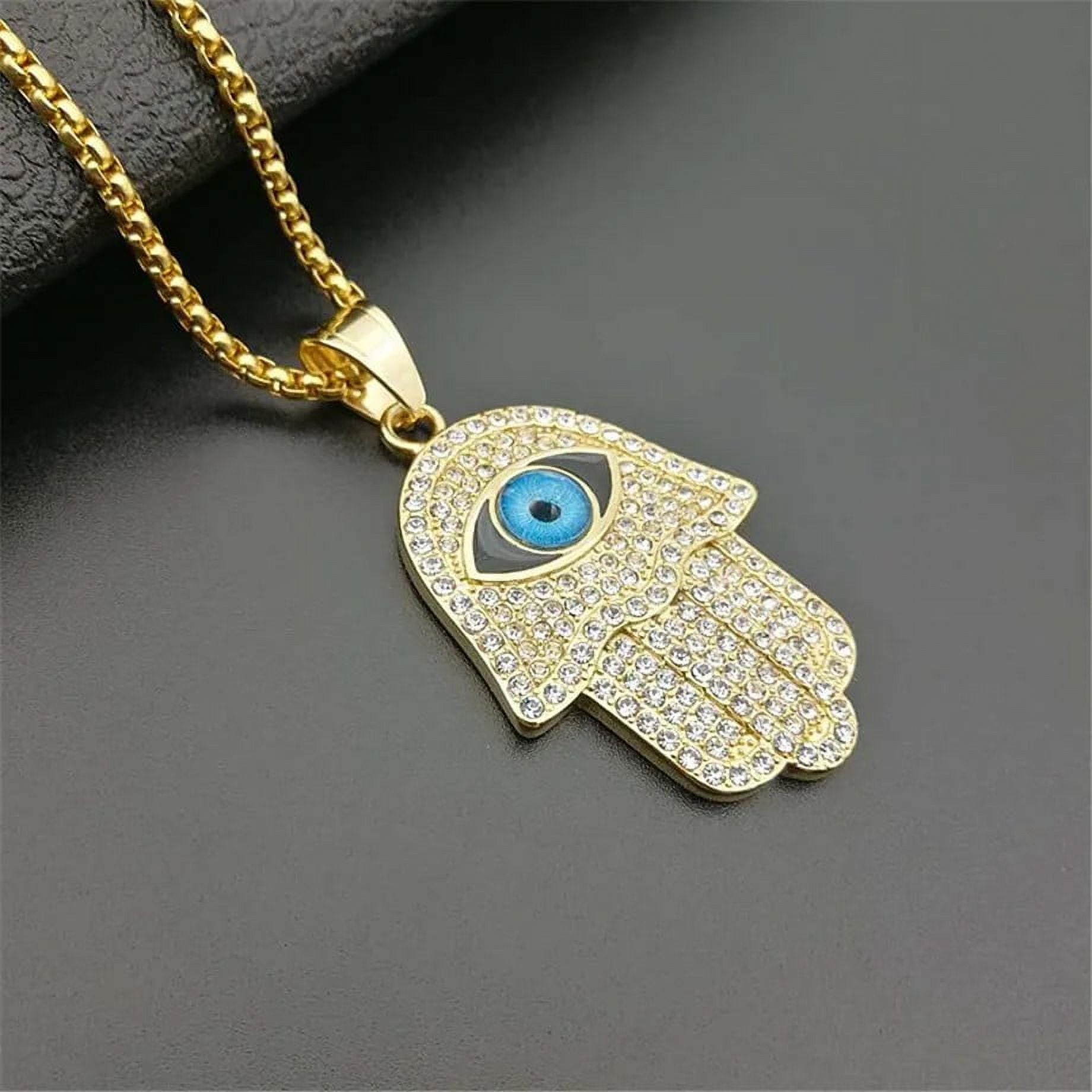 Turkish Evil Eye Hamsa Hand of Fatima Pendant Necklace 14K Yellow Gold ...