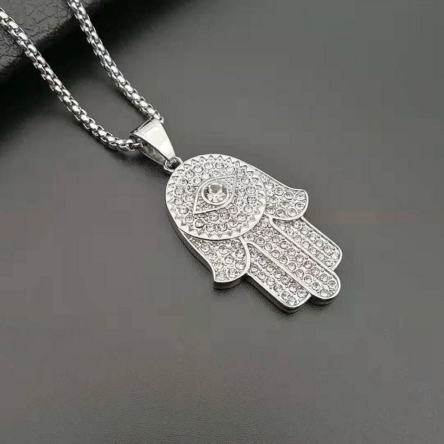 Turkish Evil Eye Hamsa Hand of Fatima Pendant Necklace Golden Color 14K ...