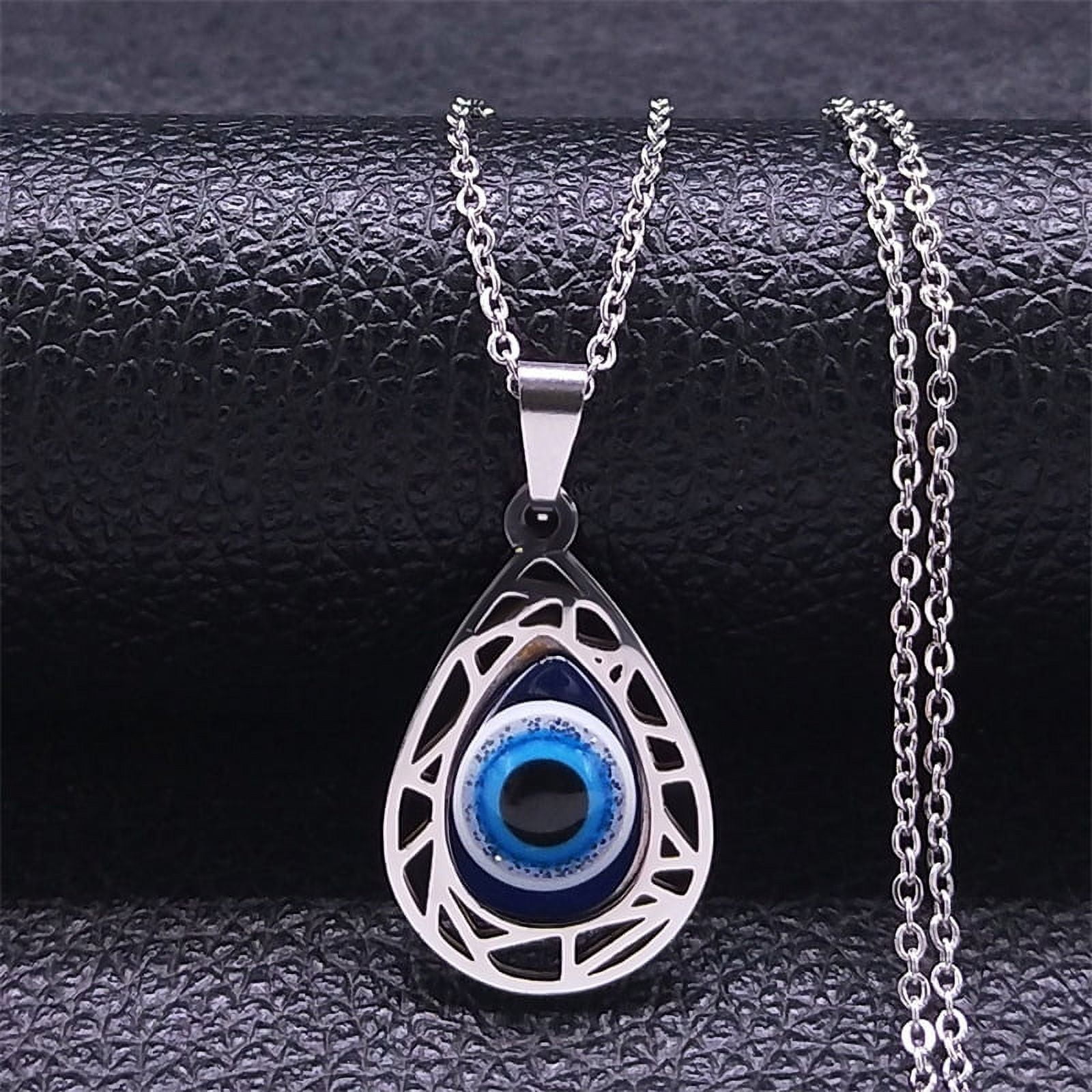 Turkish Evil Eye Necklace14K Yellow Gold Blue Lucky Eyes Water Drop ...