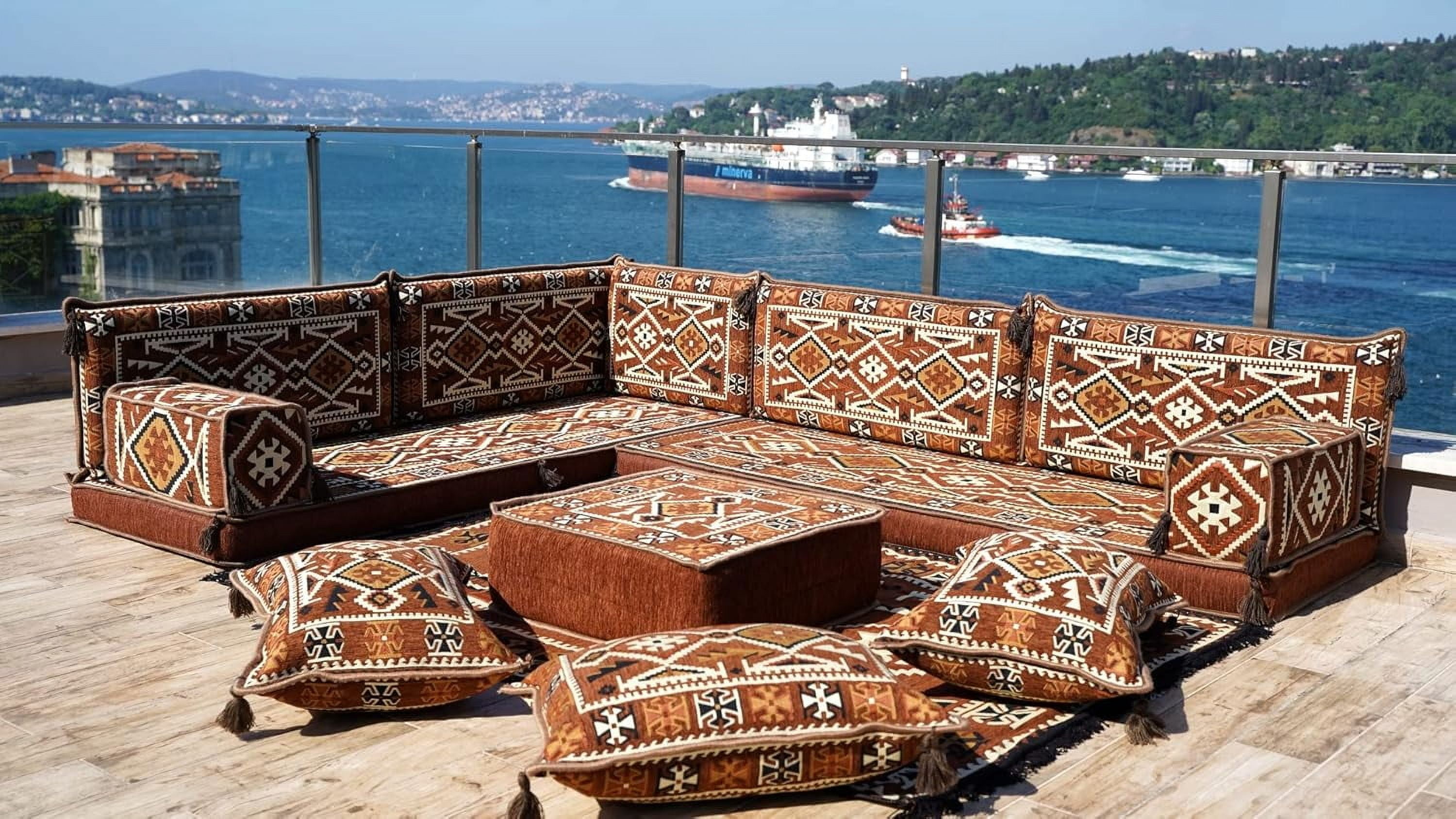 Turkish Floor Cushions Sofa, Arabic Majlis Seating Set, Brown Turkish ...