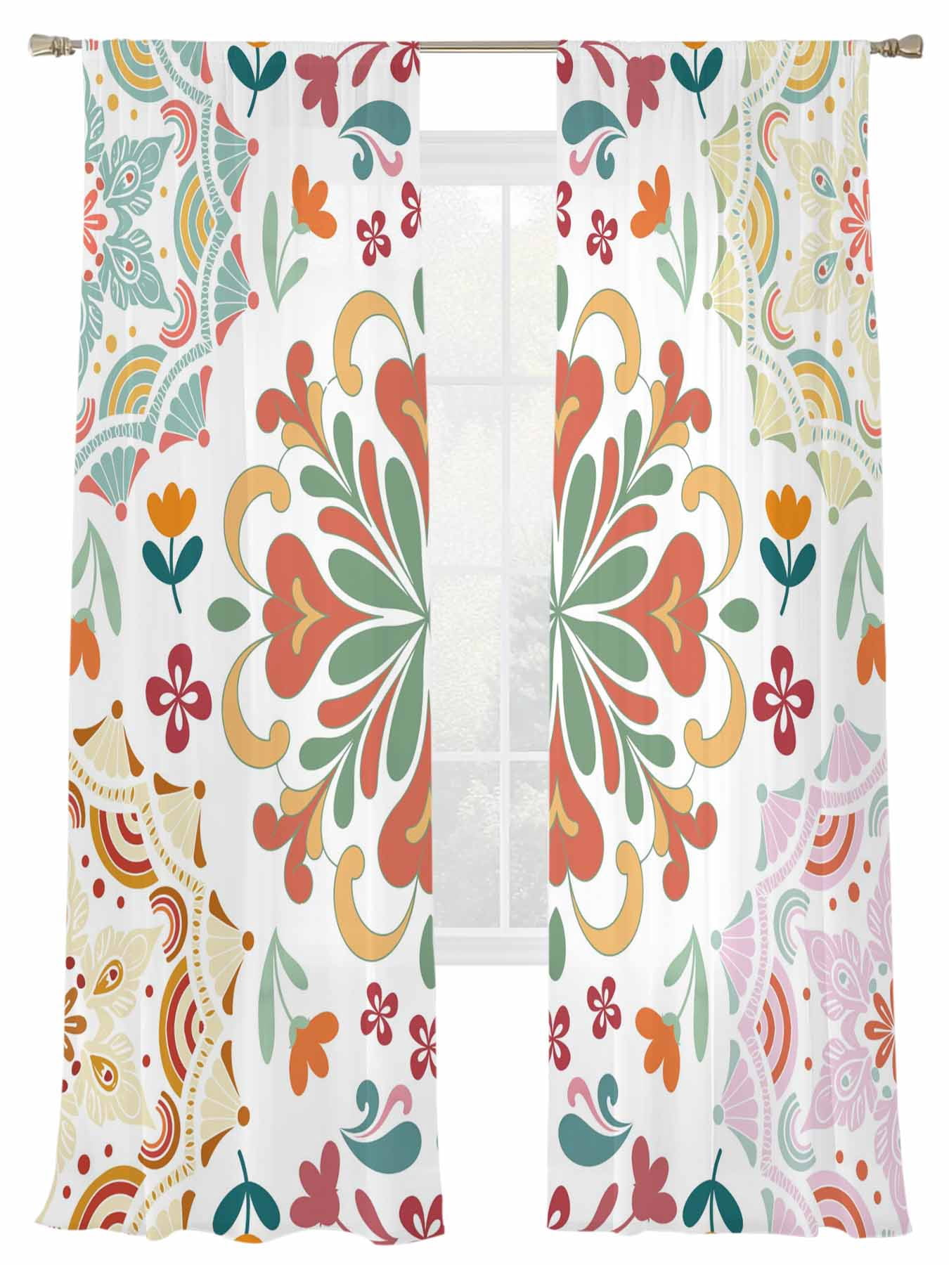Turkish Flower Sheer Curtains 2 Panels Set Colorful Vintage Abstract ...