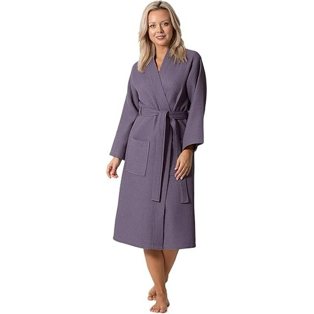 Turkish Linen Waffle Knit Lightweight Kimono Spa & Bath Robes for Women ...