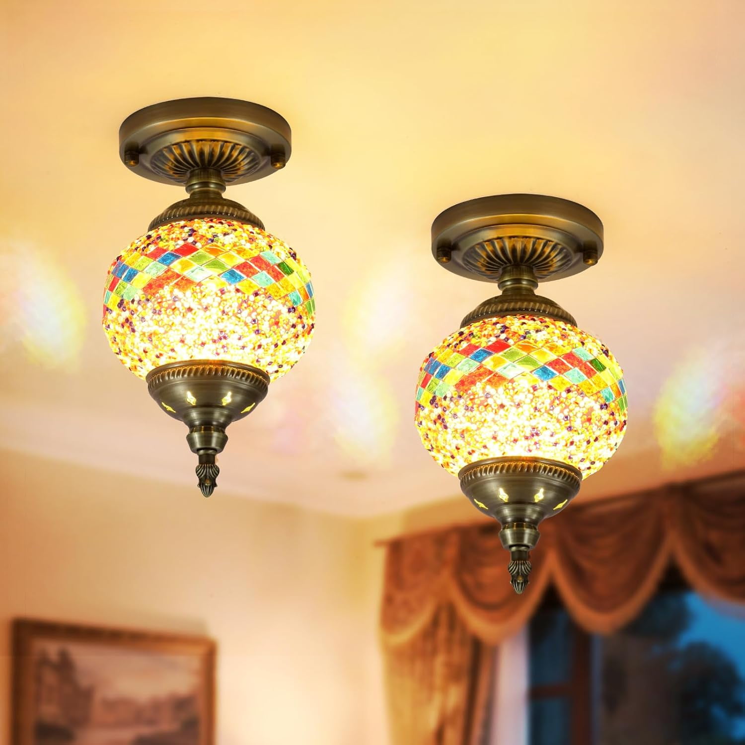 Turkish Moroccan Ceiling Light,Mosaic Semi Flush Mount Ceiling Lighting ...