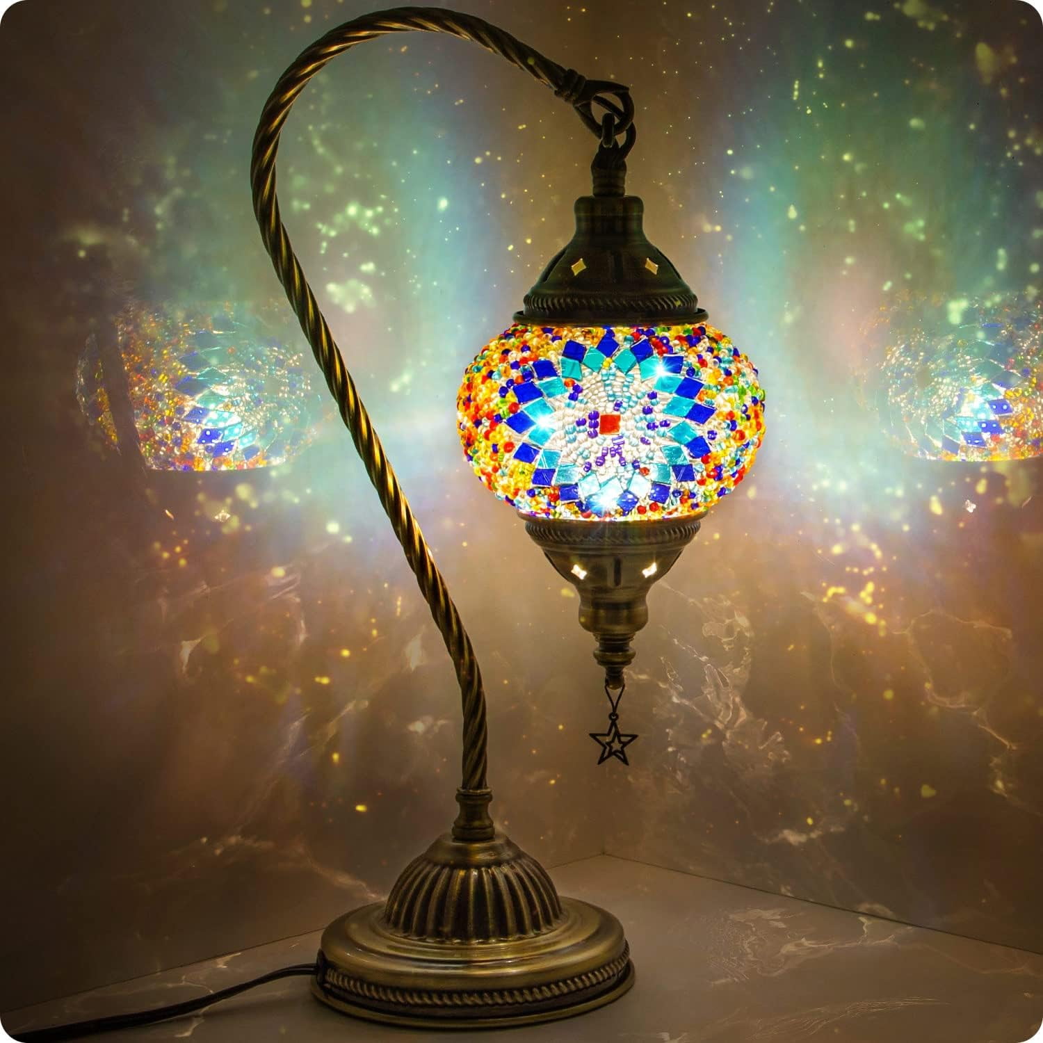 Turkish Moroccan Lamp with Bronze Base 3 Color Options Swan Tiffany ...