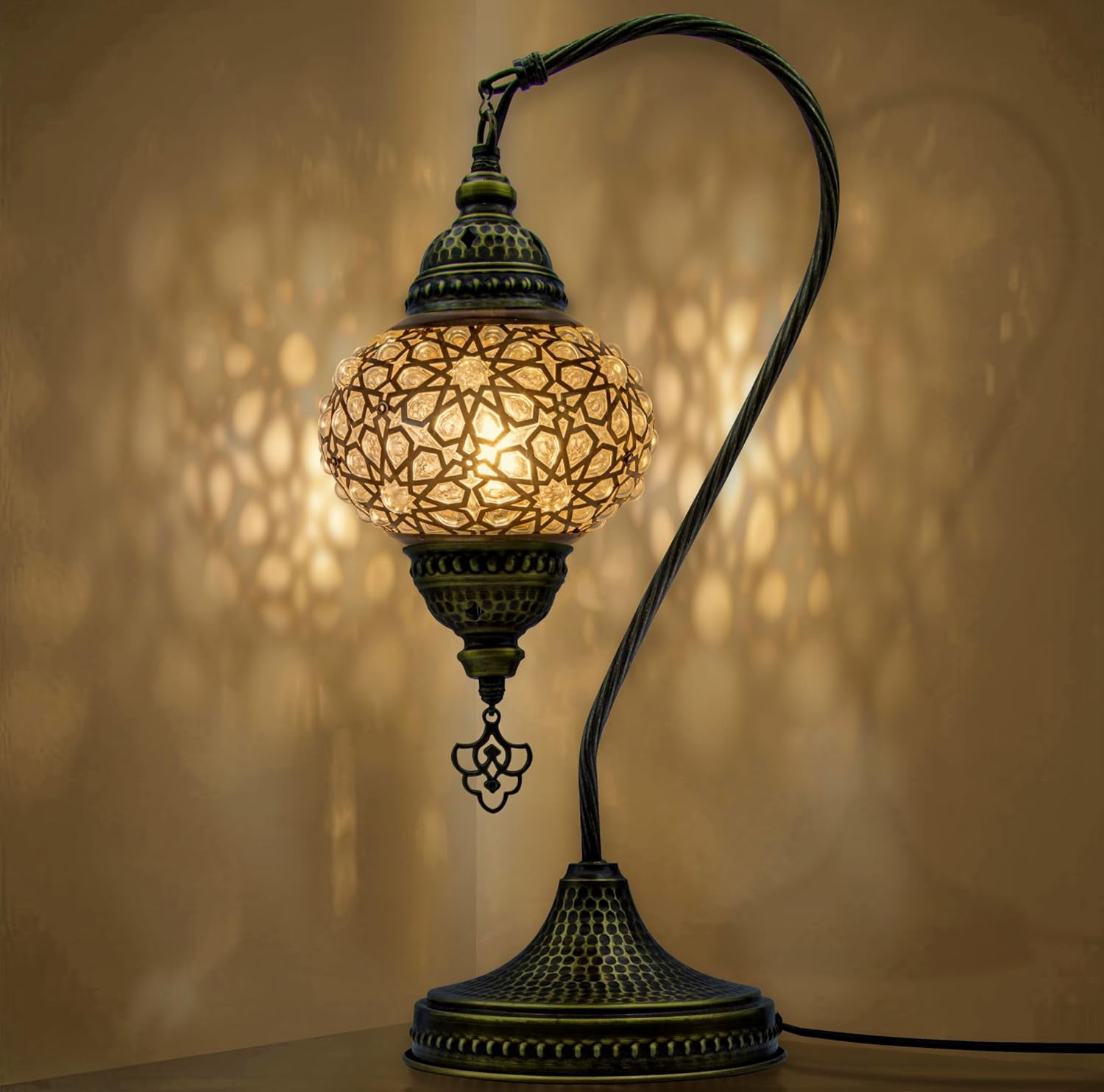Turkish Moroccan Mosaic Swan Neck Lamp, Night Light, Tiffany Style ...