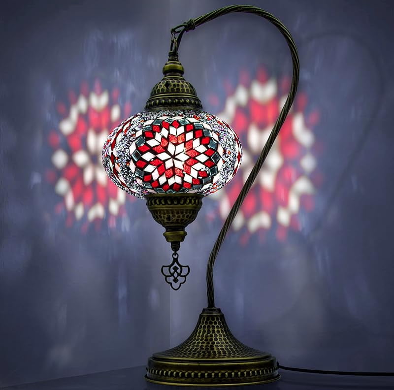 Turkish Moroccan Mosaic Swan Neck Lamp, Night Light, Tiffany Style ...