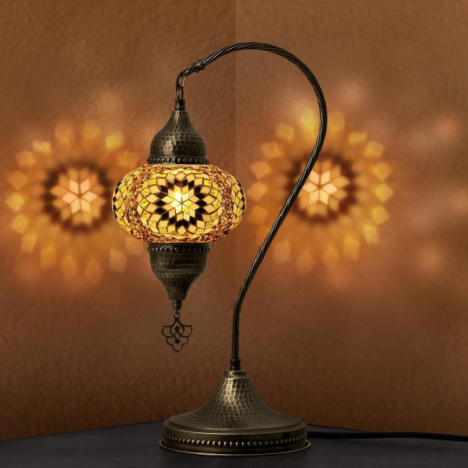 Turkish Moroccan Tiffany Style Glass Table Lamp, Gold, Ideal Gift ...