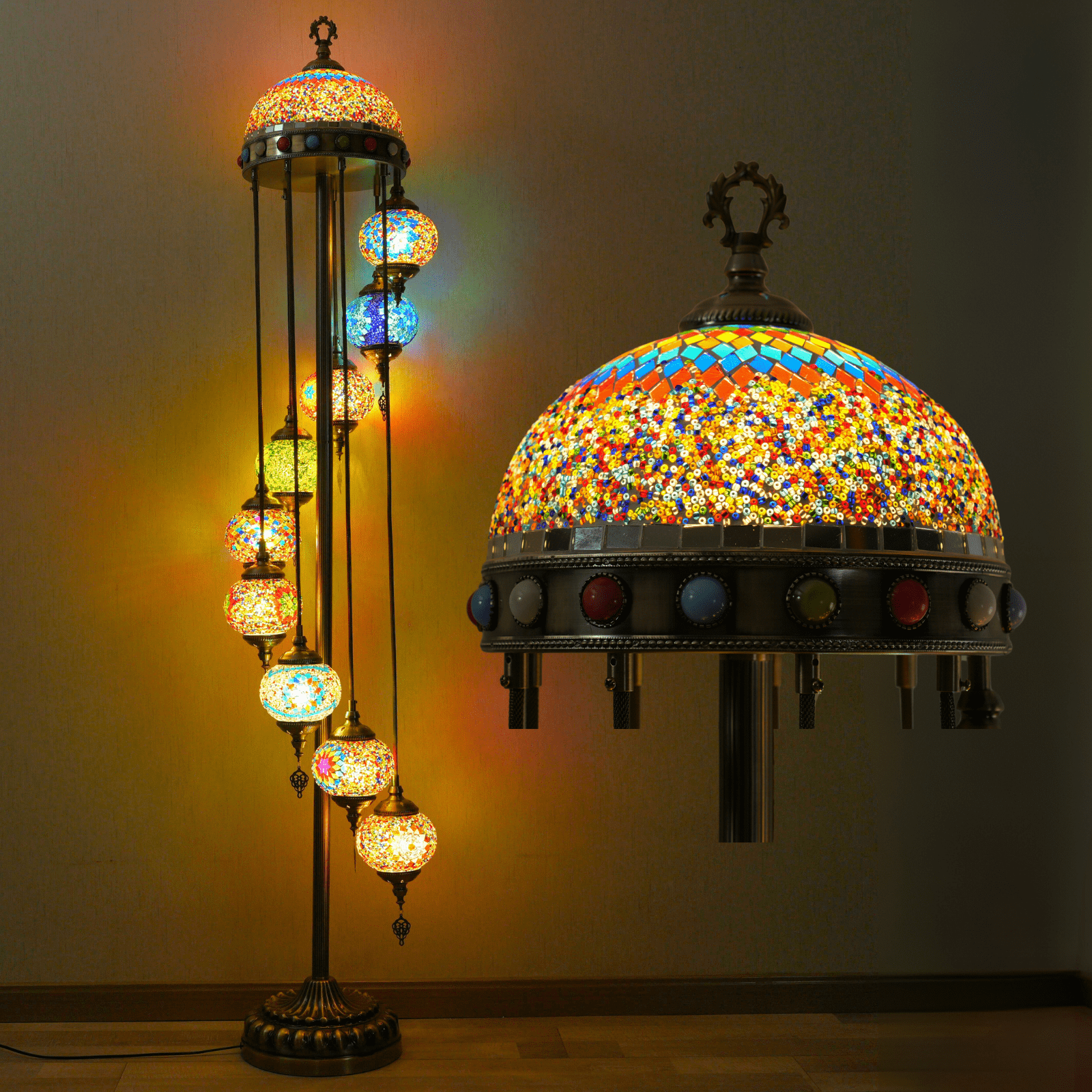 Turkish Mosaic Floor Lamp, Bohemian Style Floor Lamp with 9 Globes ...