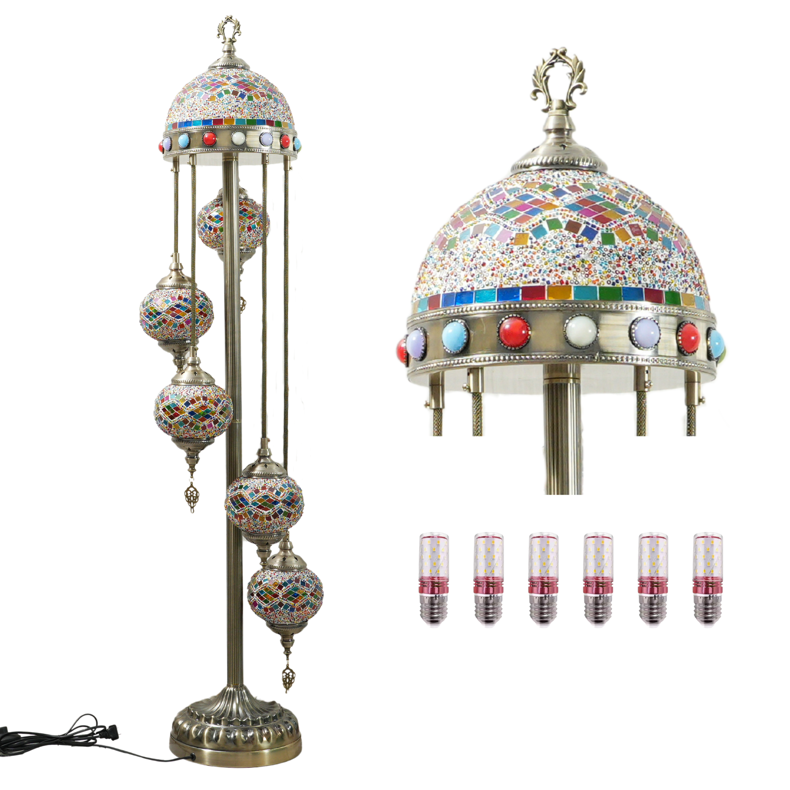 Turkish Mosaic Floor Lamp with Upgraded Top Shade, Metal Base and 5 ...