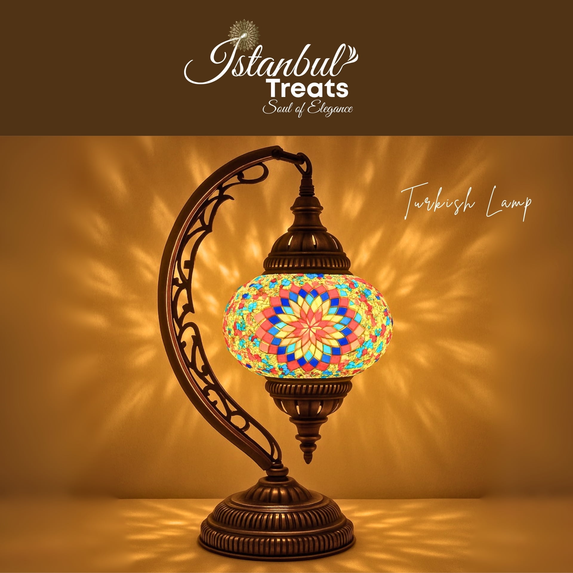 Turkish Mosaic Moon Table Lamp – Handmade Stained Glass Crescent Desk ...