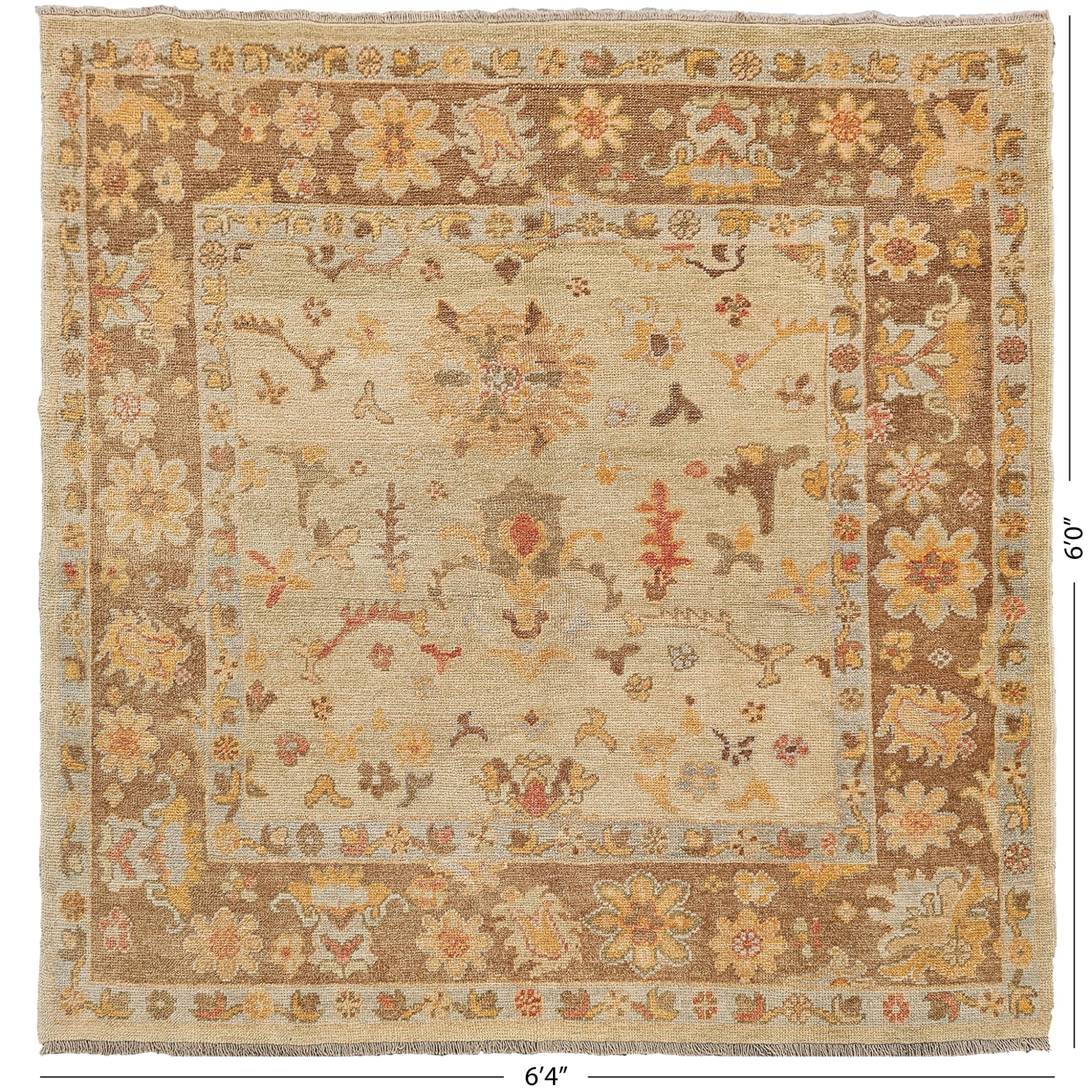 Turkish Oushak Traditional Hand Knotted Brown Floral Area Rug, 6'4"x6'0 ...
