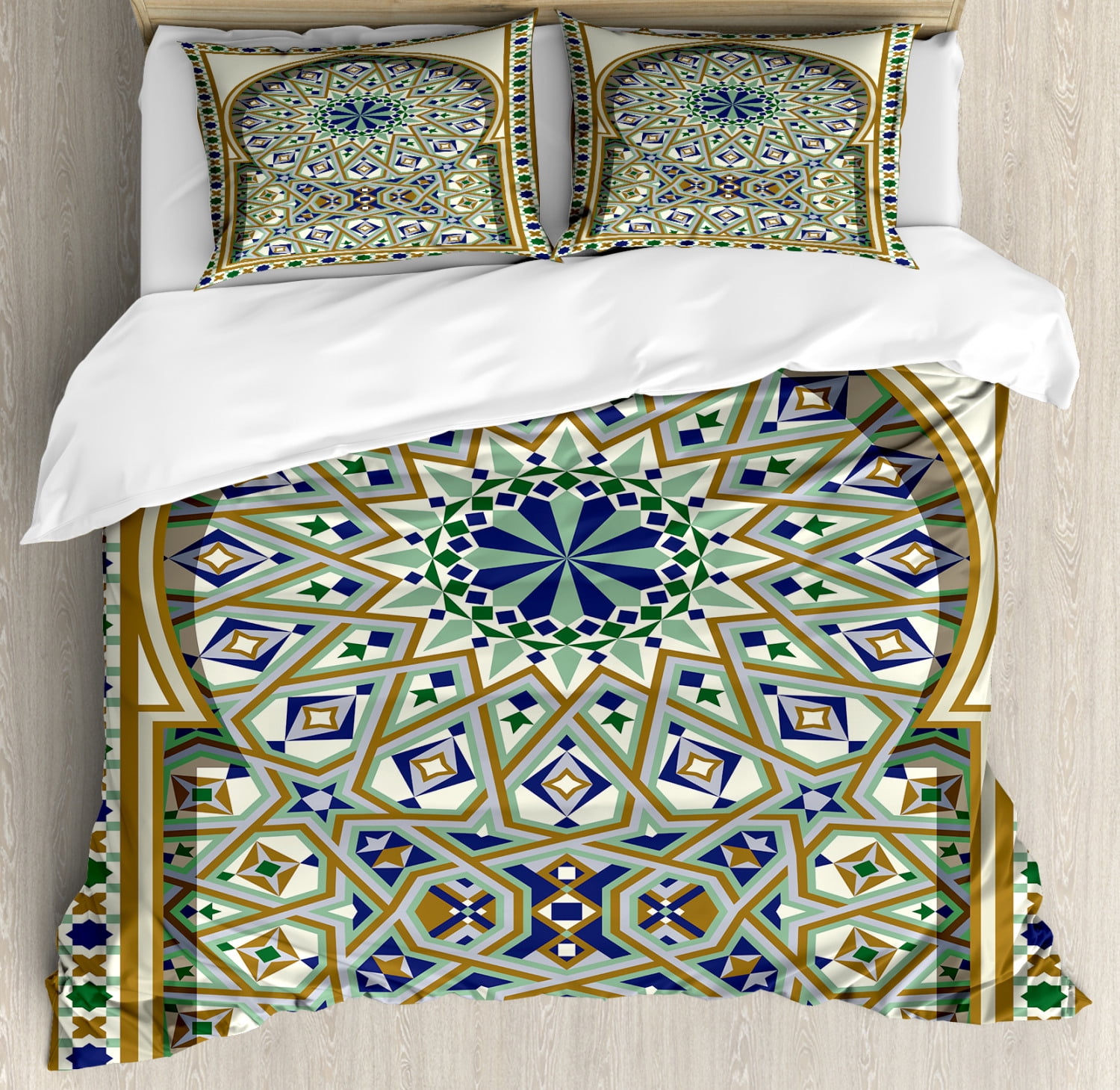 Turkish Pattern Queen Size Duvet Cover Set, Arabic Arch and Frame with ...
