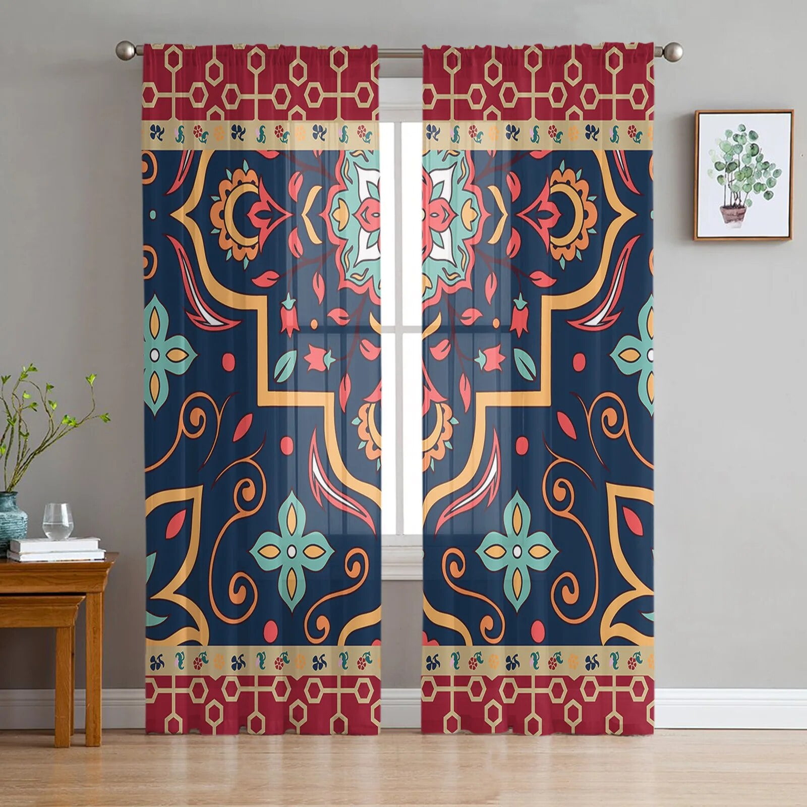 Turkish Persian Pattern Retro Tulle Curtains for Living Room Sheer ...
