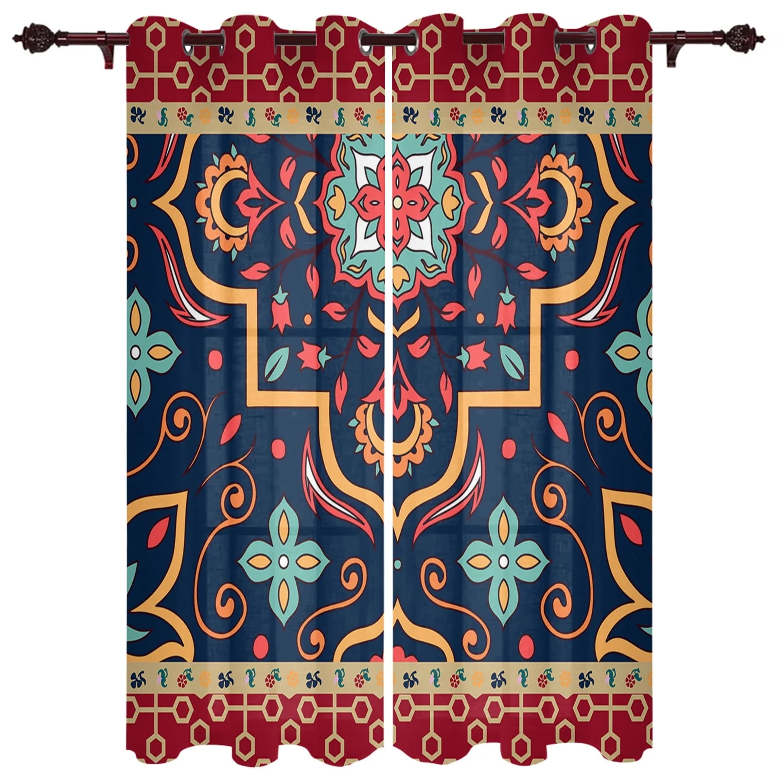 Turkish Persian Pattern Retro Window Curtains for Living Room Bedroom ...